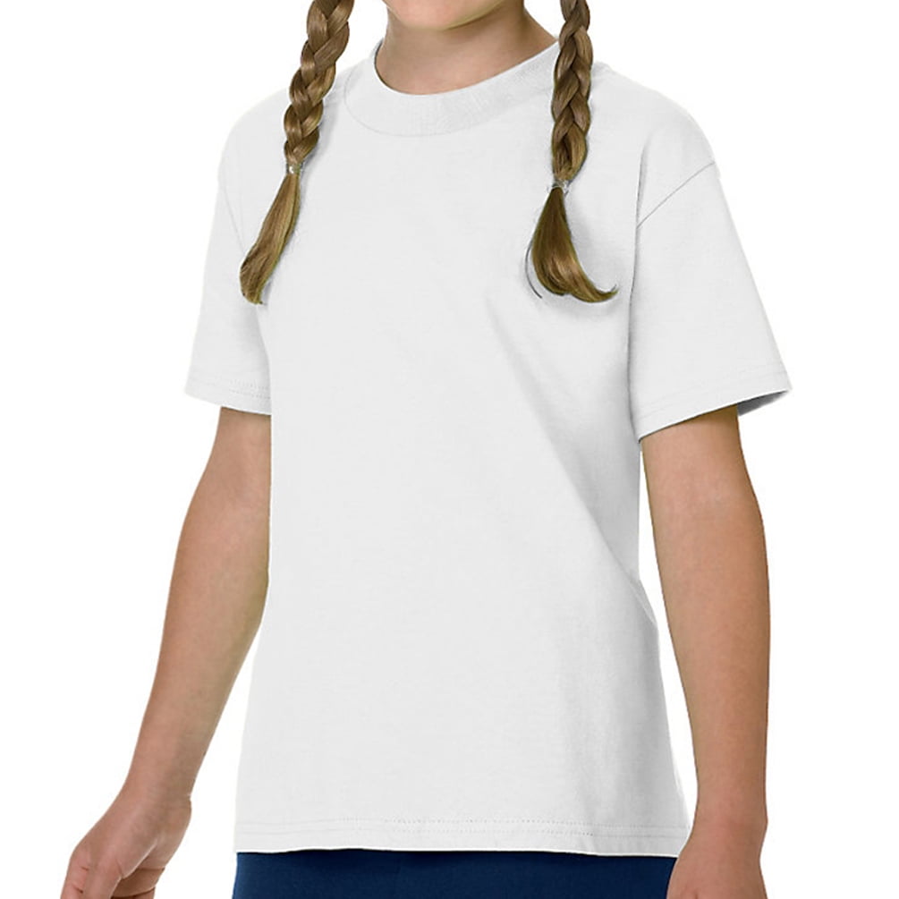 Hanes Unisex Short Sleeve Crew Neck Plain Basic T-Shirt (Big Girls ...