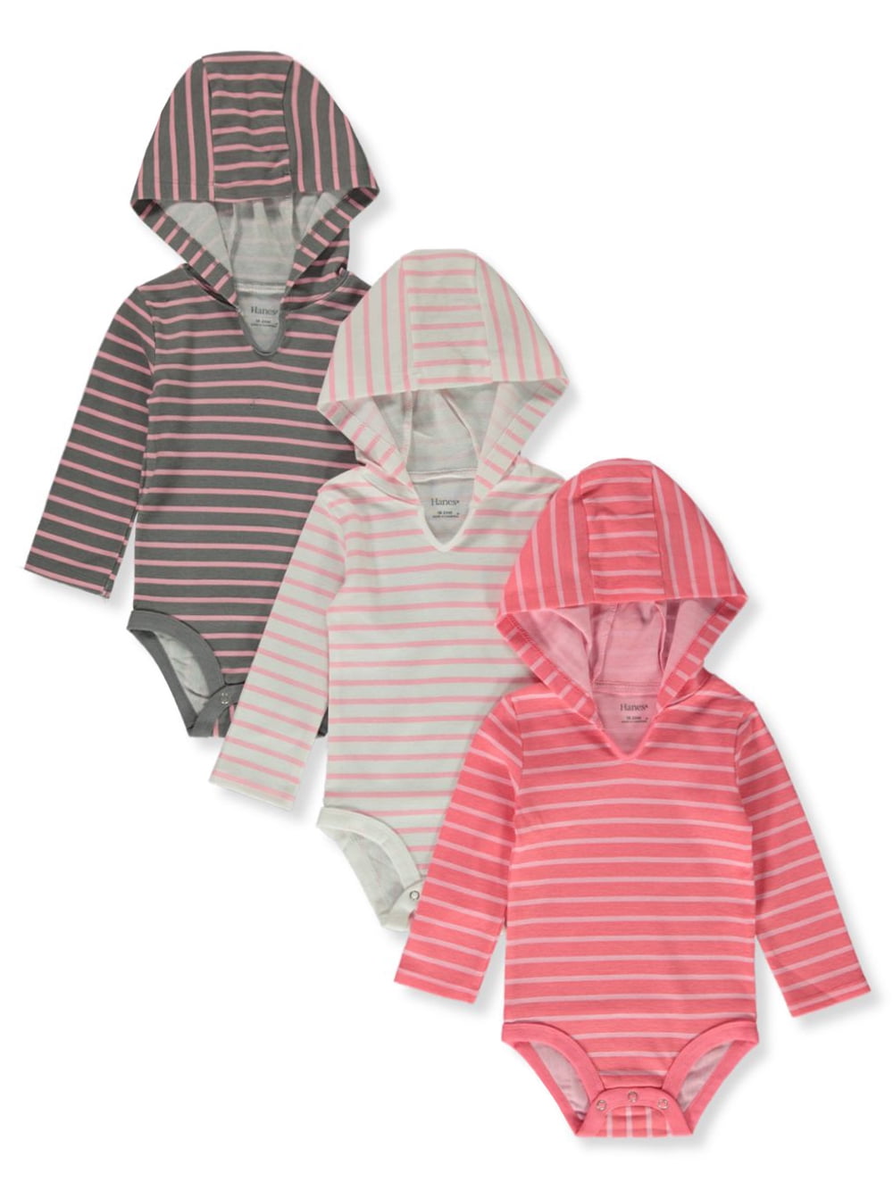 Hanes Baby 3-Pack L/S Hooded Bodysuits - Walmart.com