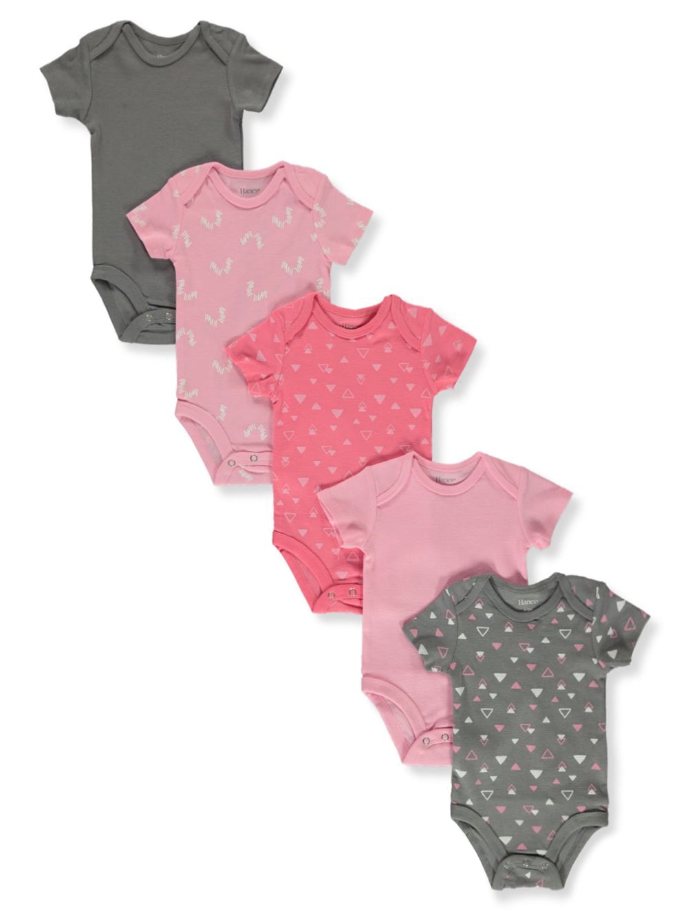 Hanes Baby 5-Pack Bodysuits - charcoal/pink, 6 - 12 months (Newborn ...