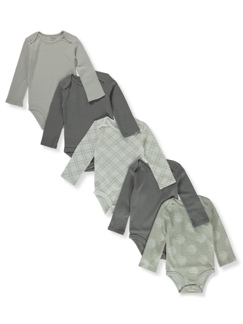 Hanes Baby 5-Pack L/S Bodysuits - white/gray, 6 - 12 months (Newborn ...