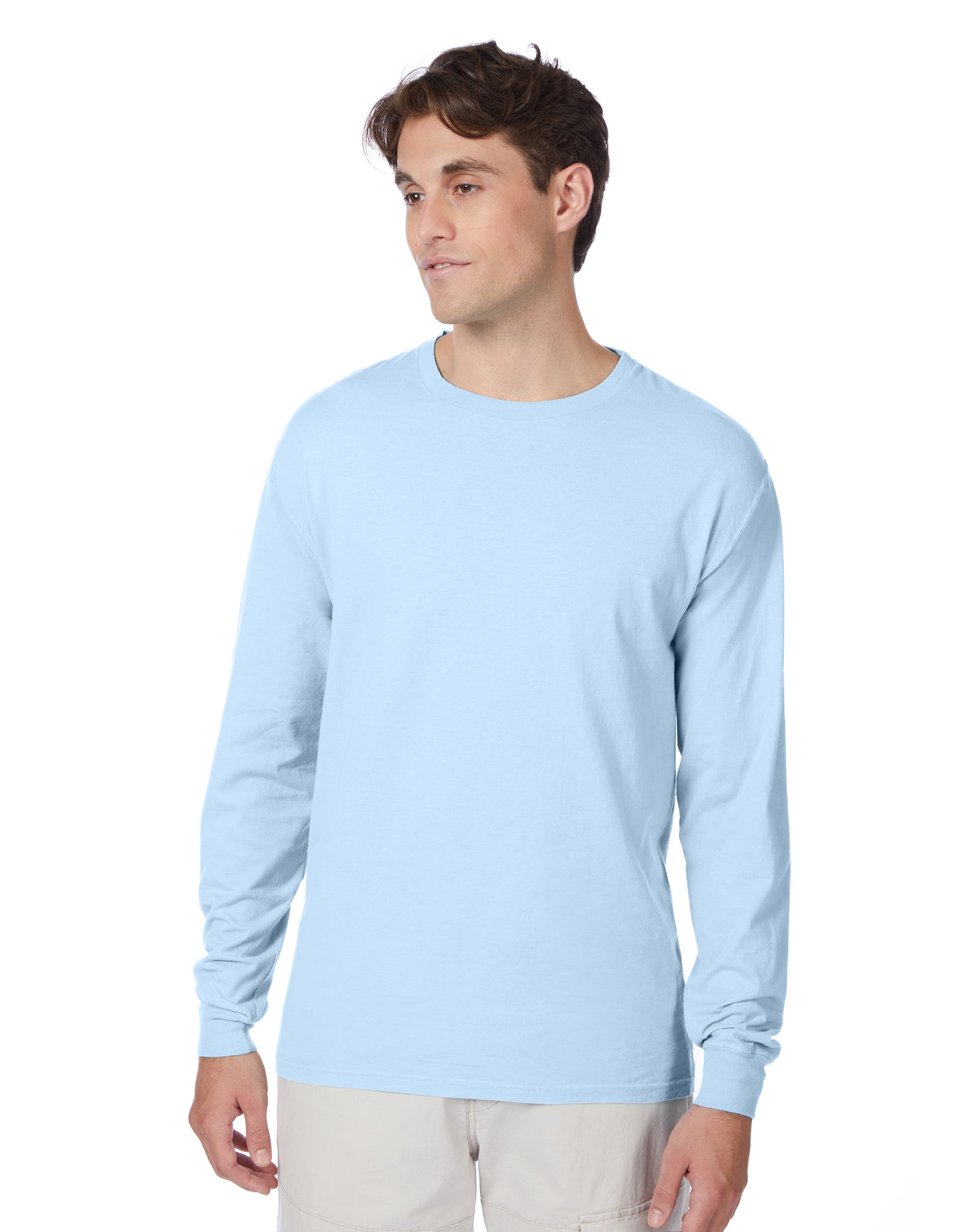 Hanes Beefy-T Unisex Long Sleeve T-Shirt, Light Blue, L, Heavyweight ...