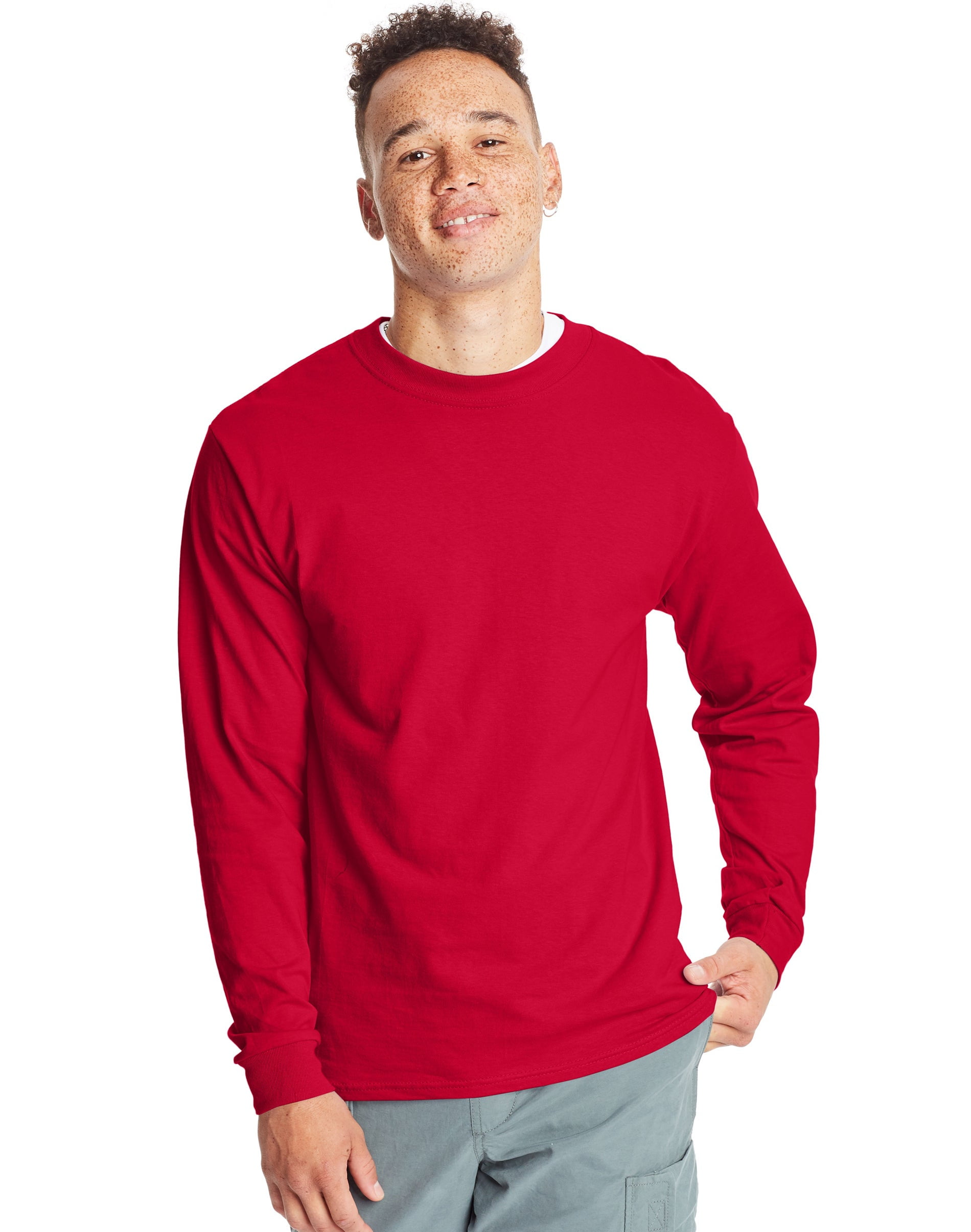 Hanes Beefy-T Unisex Long-Sleeve T-Shirt, Value 2-Pack Deep Red S ...