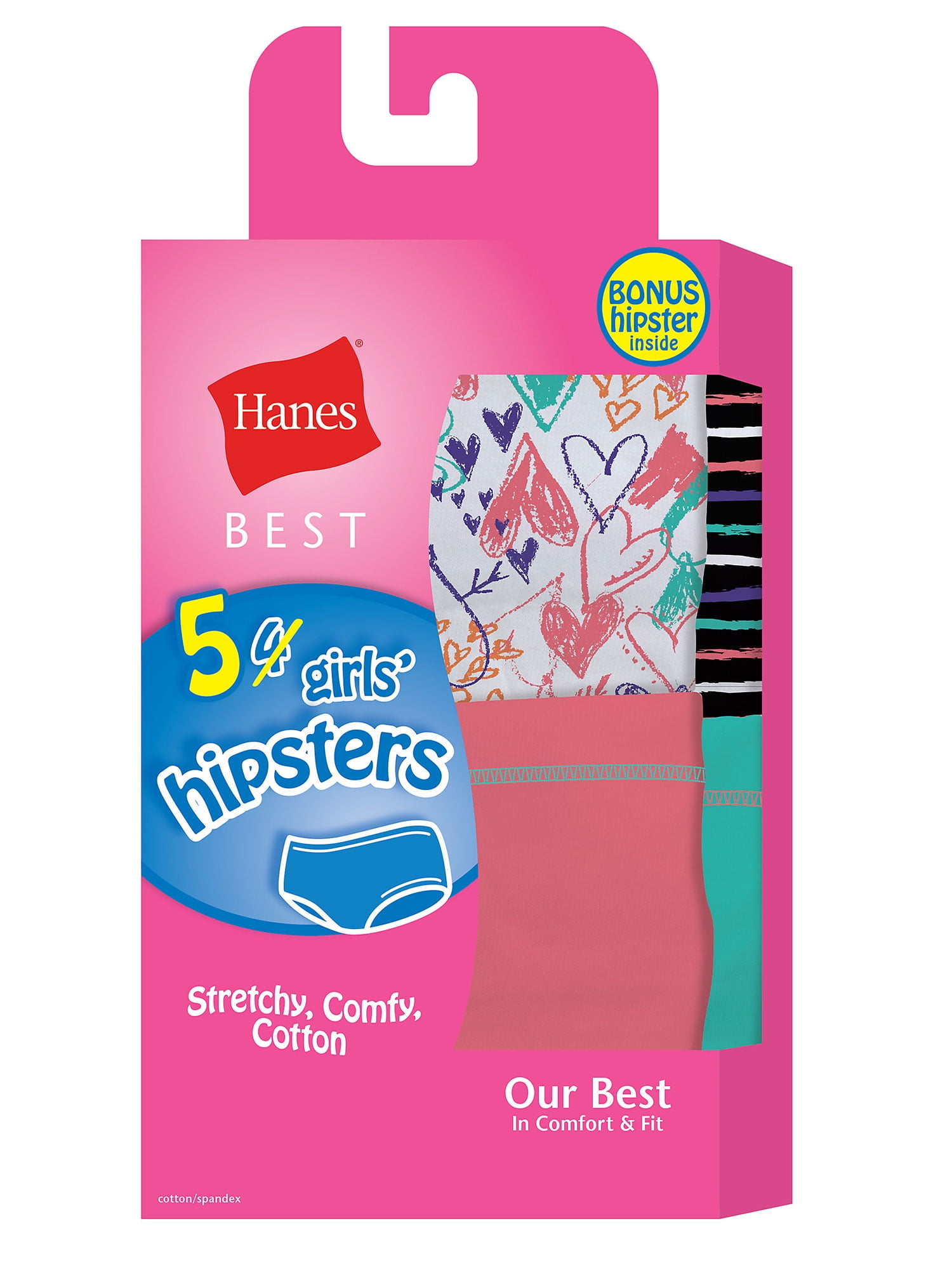 Hanes Best Girls' Cotton Stretch Hipsters 5-Pack (4 + 1 Free Bonus Pack ...
