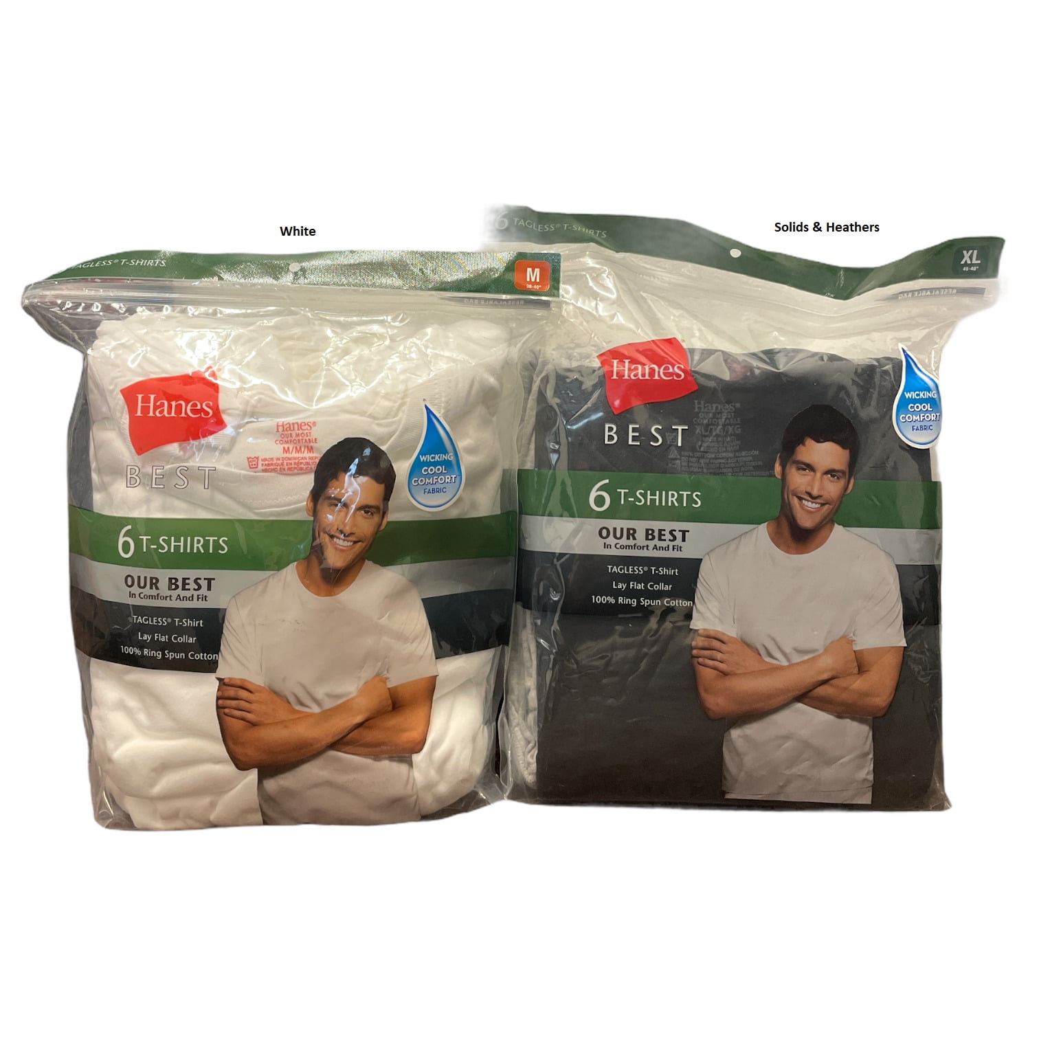 Hanes Best Men's 6 Pack Crew Neck Cotton Tagless T-Shirts (Solids ...