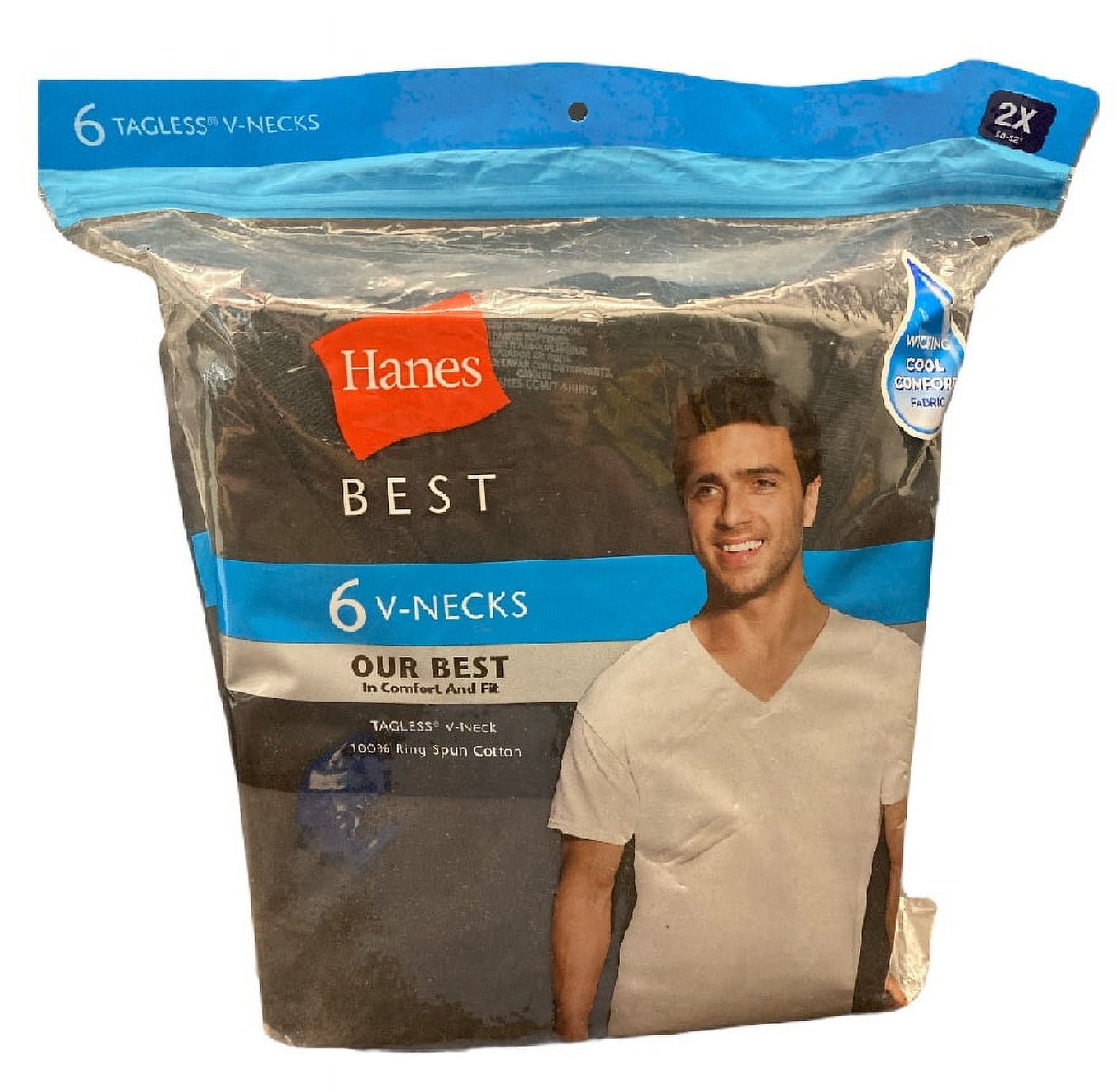 Hanes Best Men's Short Sleeve V-Neck Cotton Tagless T-Shirts, 6 Pack ...