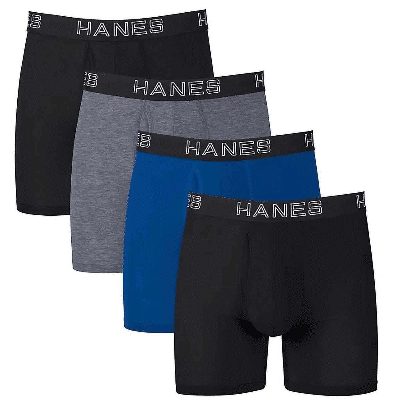 Hanes Underwear - Total Support Pouch Boxer Brief, 4 Pack (Black/Blue ...