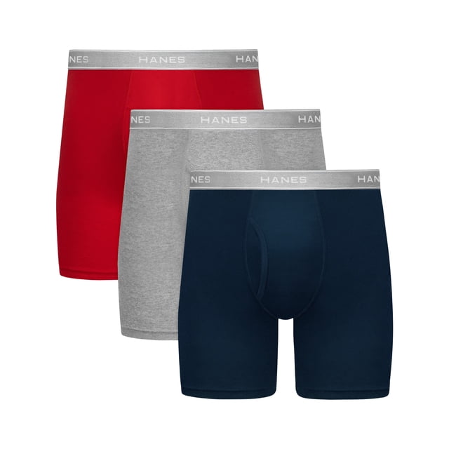 Hanes Big Man Men's Cotton Boxer Brief Underwear Pack, 3-Pack, Big ...
