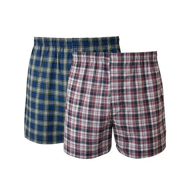 Hanes Big Man's 2-Pk Woven Tagless Underwear Plaid Tartan Boxer Shorts ...