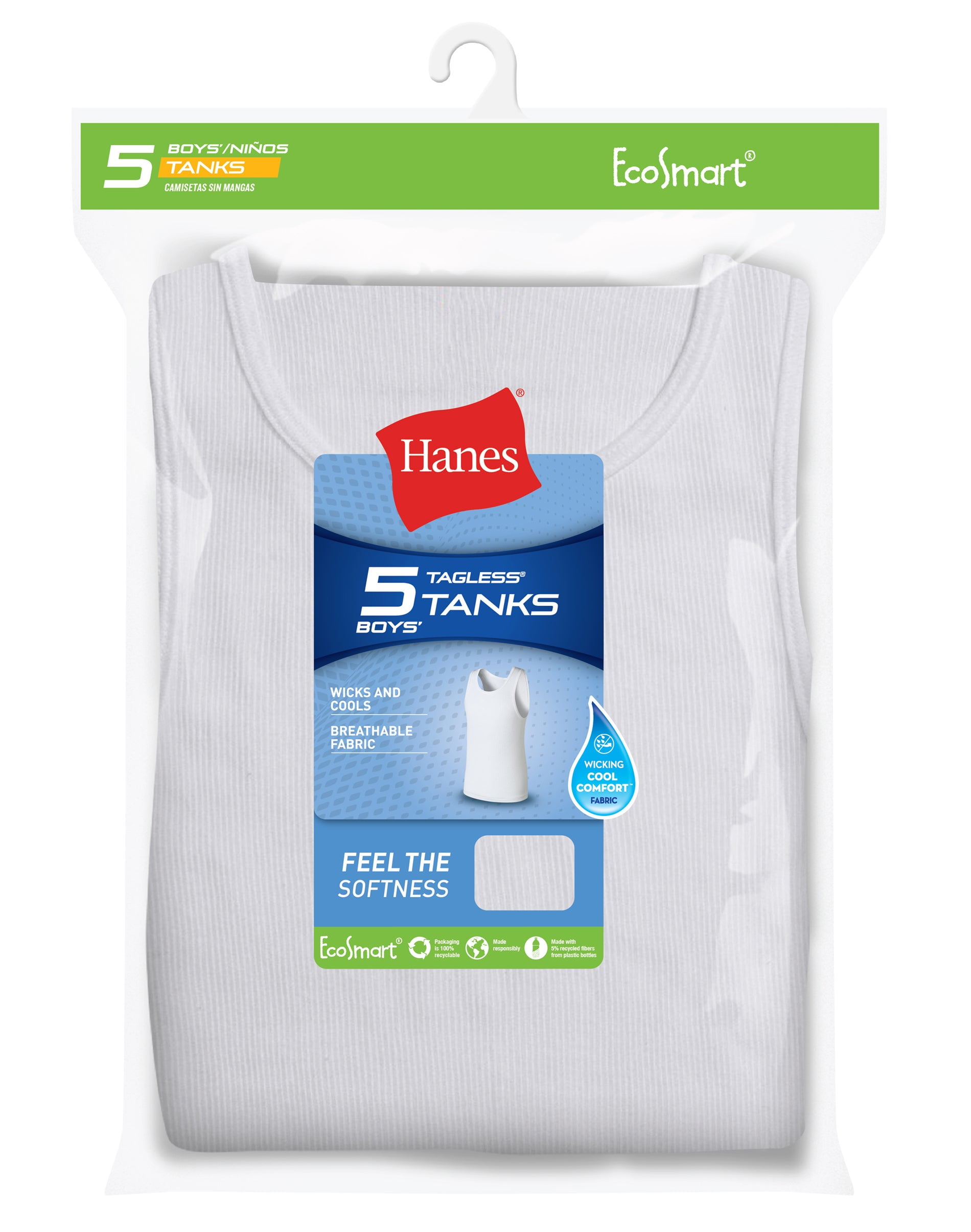 Hanes Boy Tank 5-Pack EcoSmart Undershirt Underwear Breathable ...