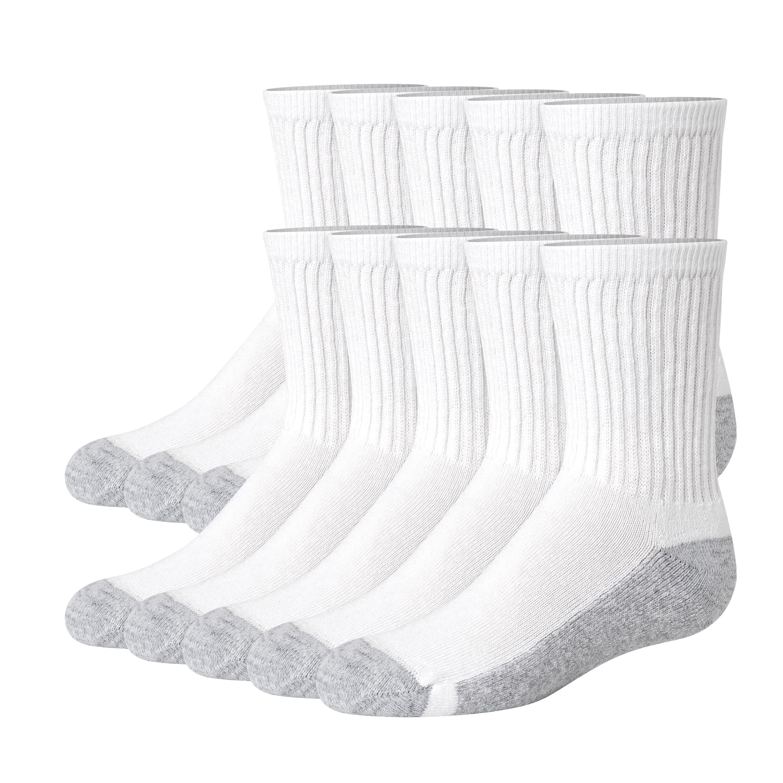 Hanes Boys' Big Uniform Crew, Moisture-Wicking Socks, Cushioned Foot ...