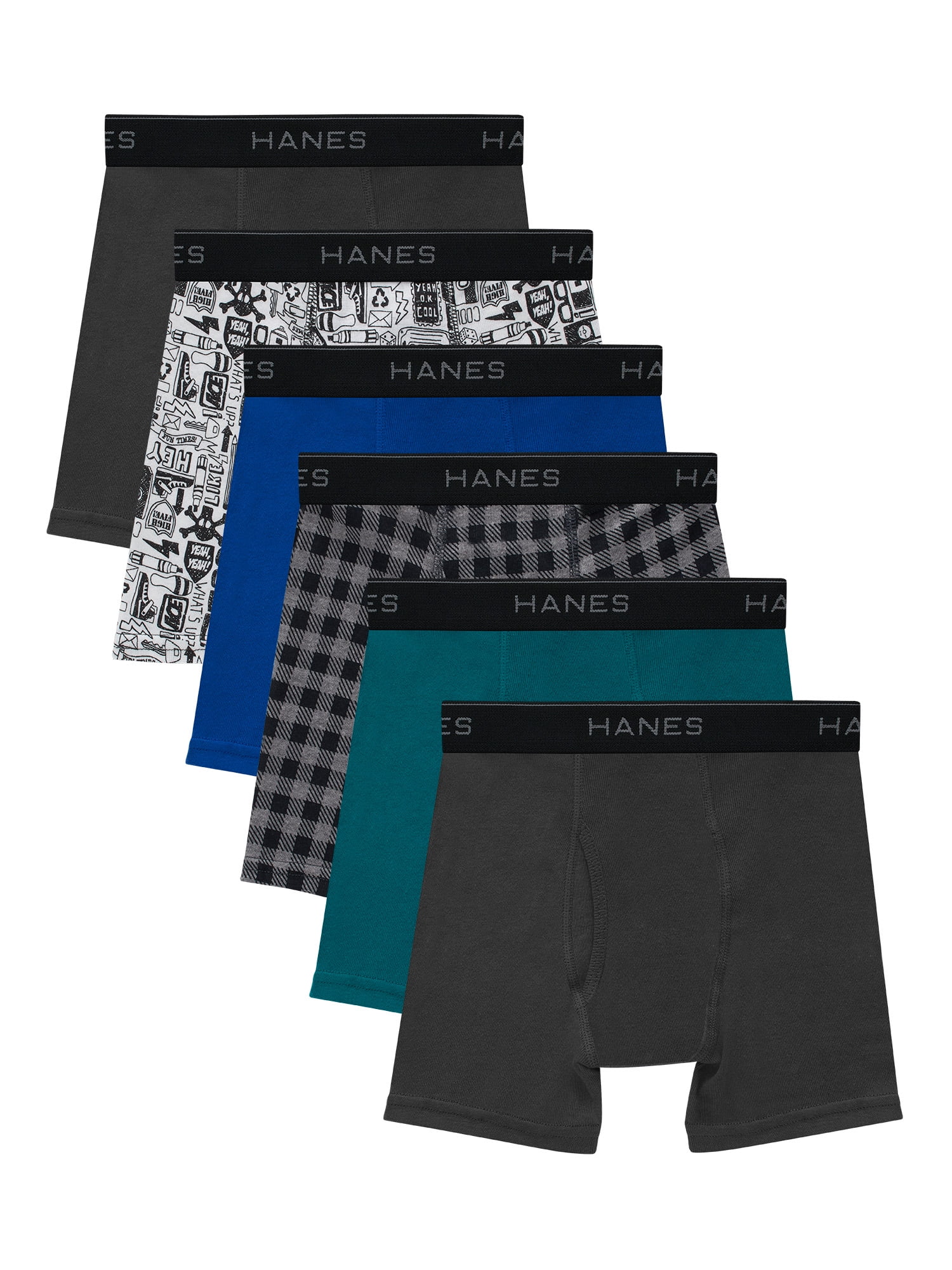 Hanes Boys' Cotton Boxer Briefs Assorted Prints and Solid Colors, 5+1 ...