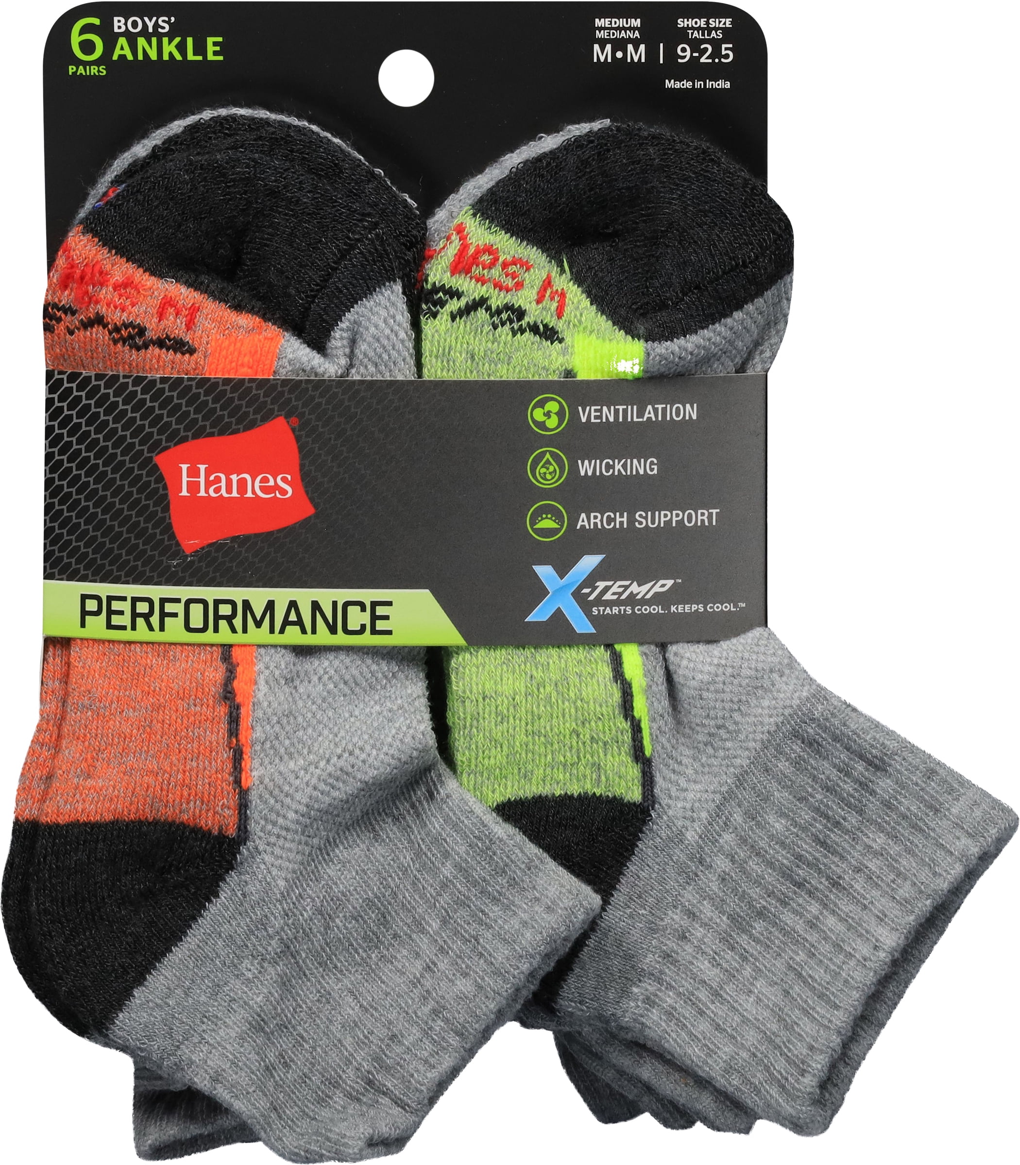 Hanes Boys' Performance Ankle Socks Medium 6 ea - Walmart.com