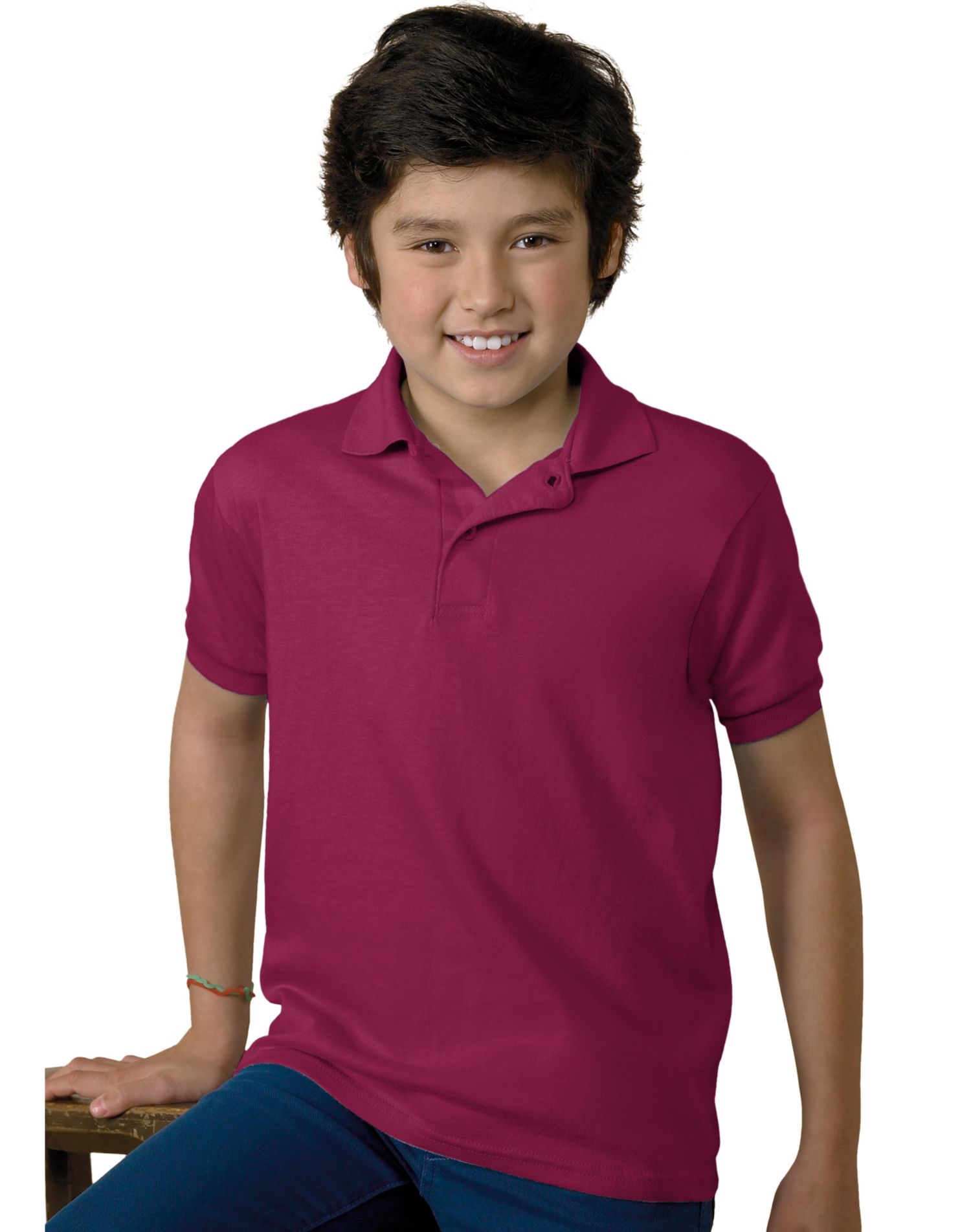 Hanes Boys School Uniform Cotton-Blend Jersey Polo (Little Boys & Big ...