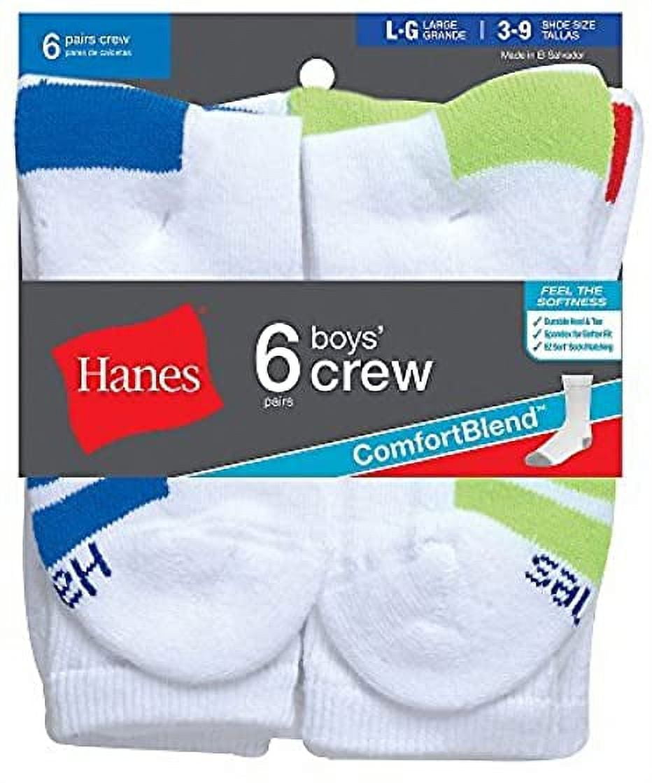 Hanes Boys Socks, 6 Pack Crew Socks Sizes S - L - Walmart.com