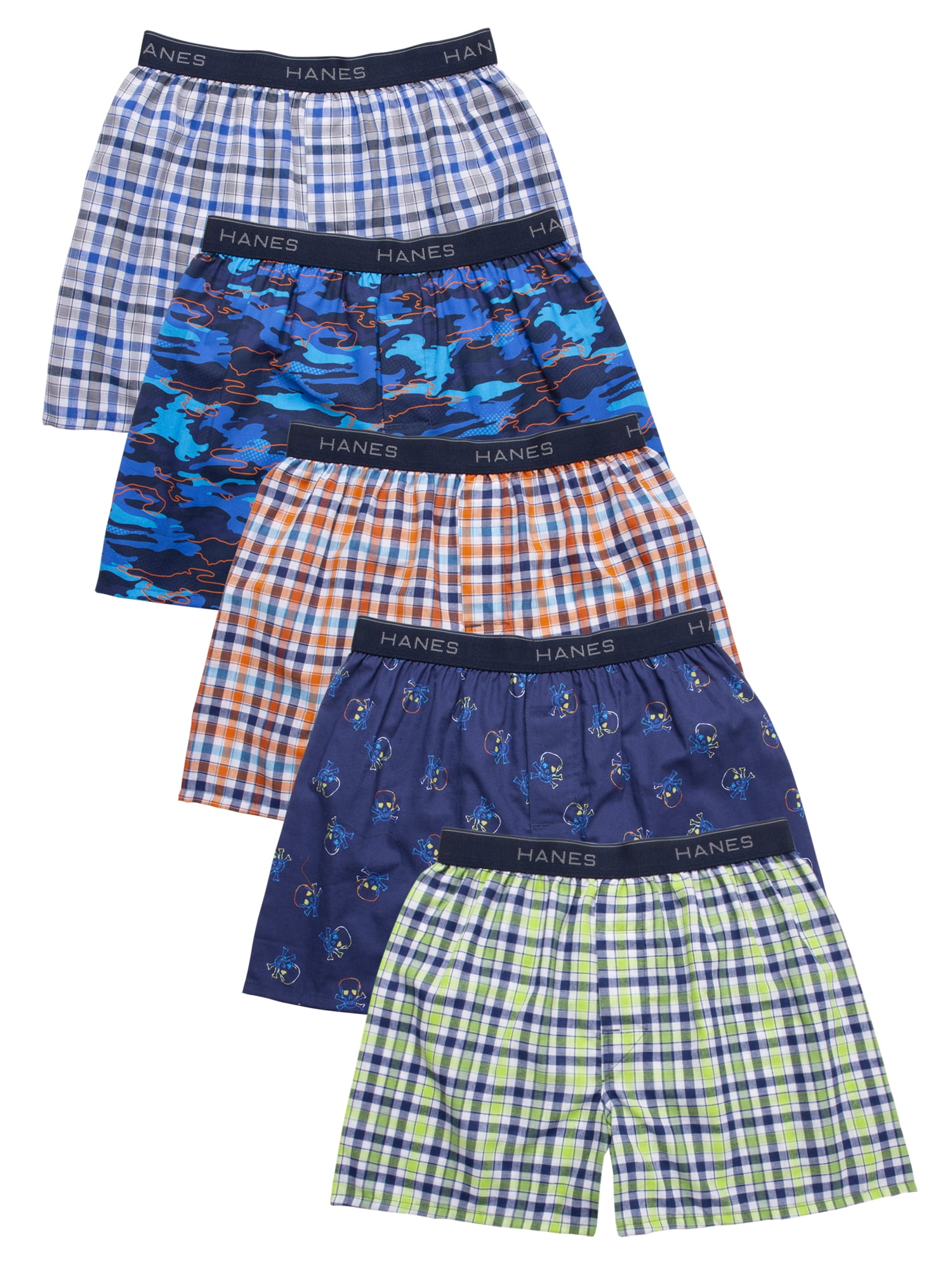 Hanes Boys' Comfort Flex Woven Boxers 5 Pack, Assorted Plaids and ...