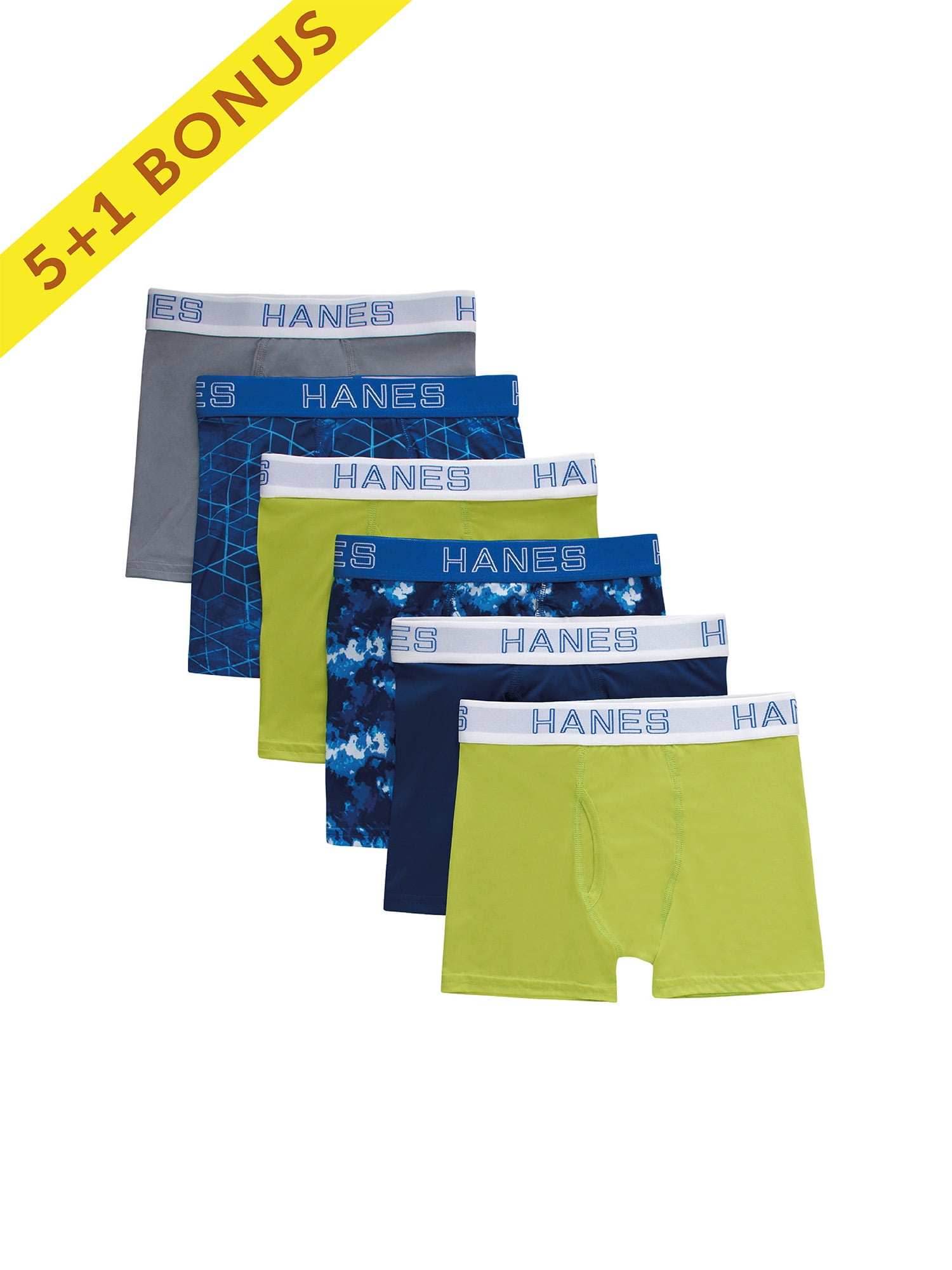 Hanes Boys' X-Temp Stretch Underwear Boxer Briefs, 5+1 Bonus Pack ...