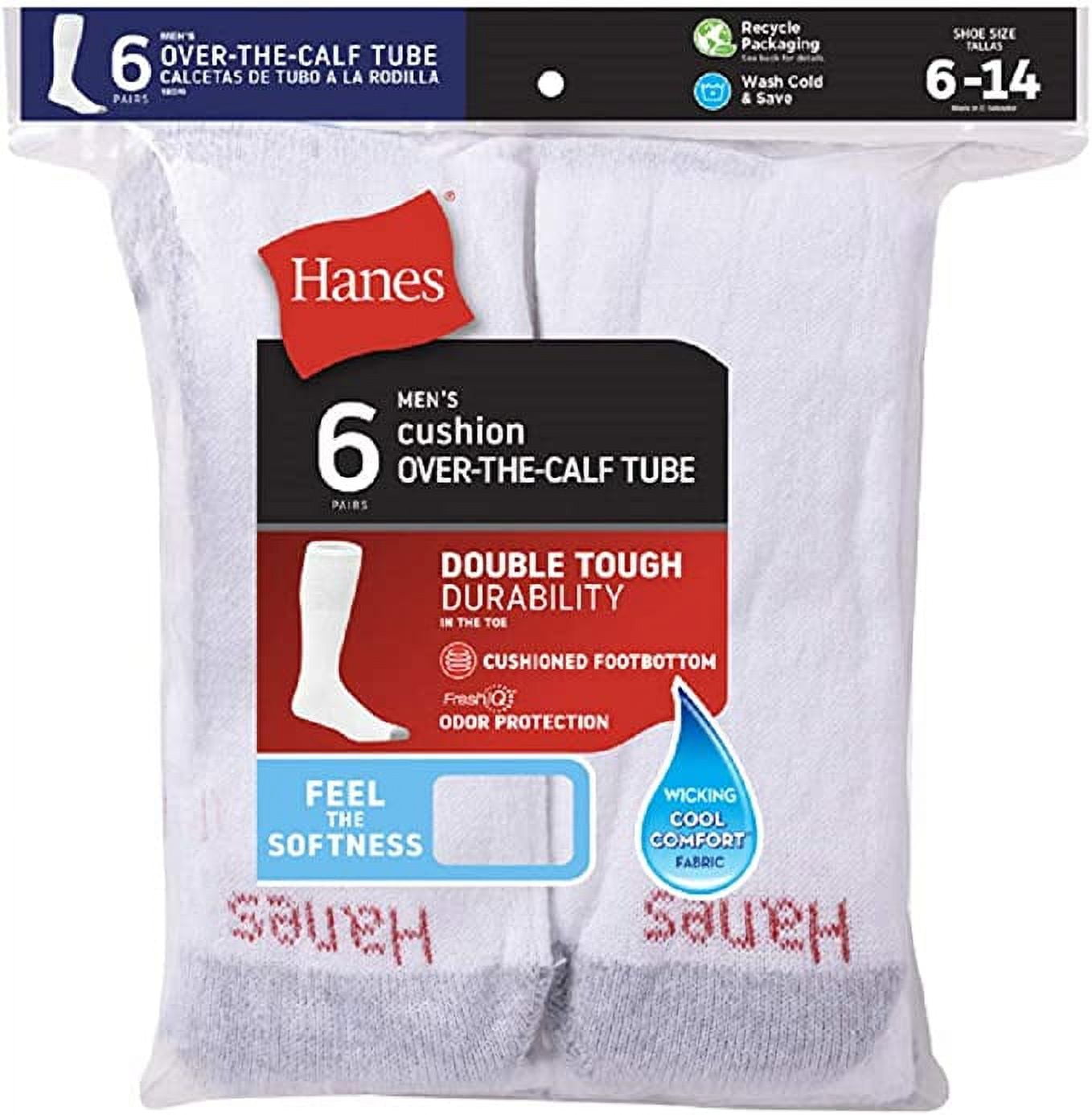 Hanes Over-the-Calf Tube Socks 6-Pack, Shoe Size 6-14, Thick Cushioning ...