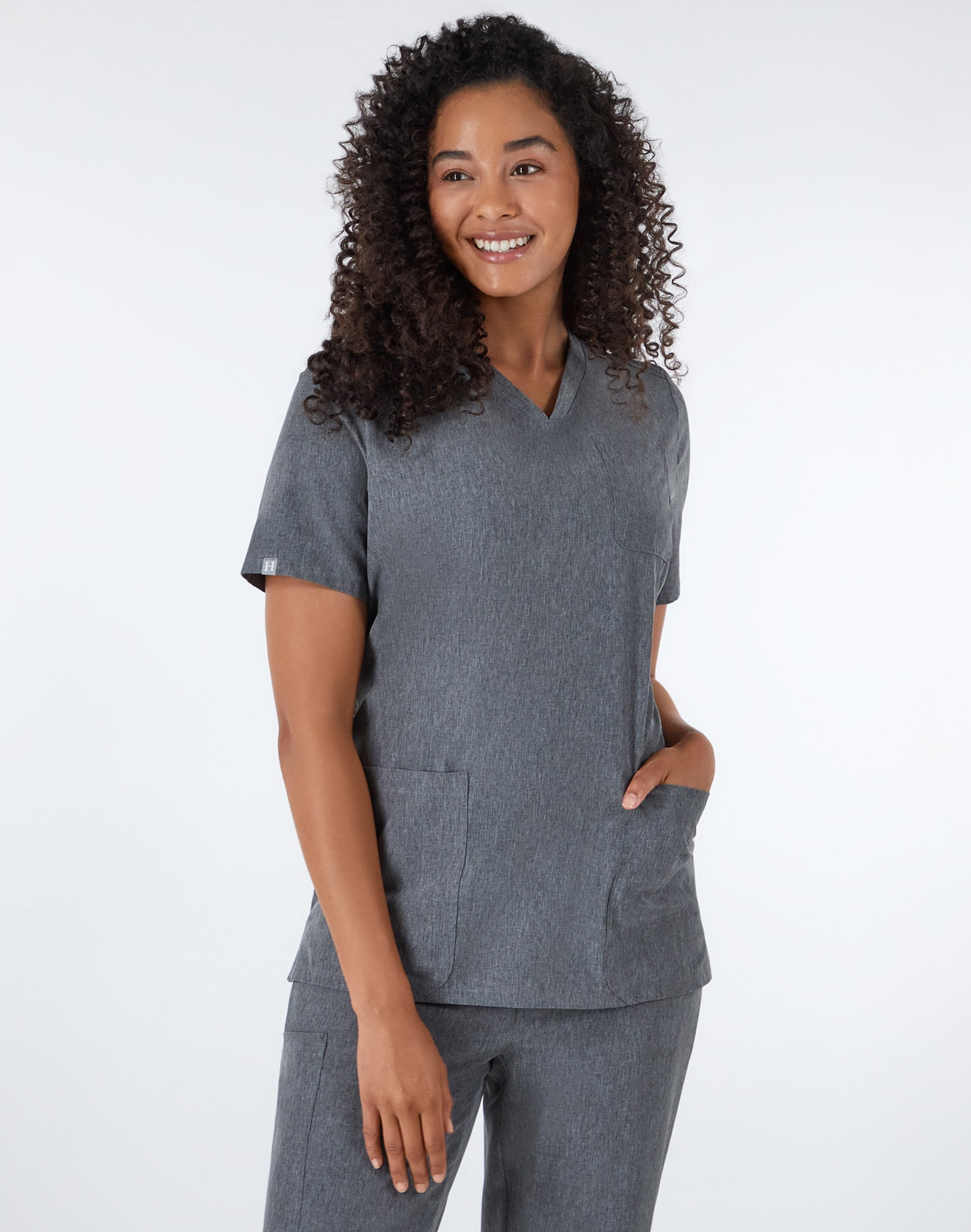 Hanes Comfort Fit Scrubs Women's Rib Back Scrub Top Ebony Heather XL ...