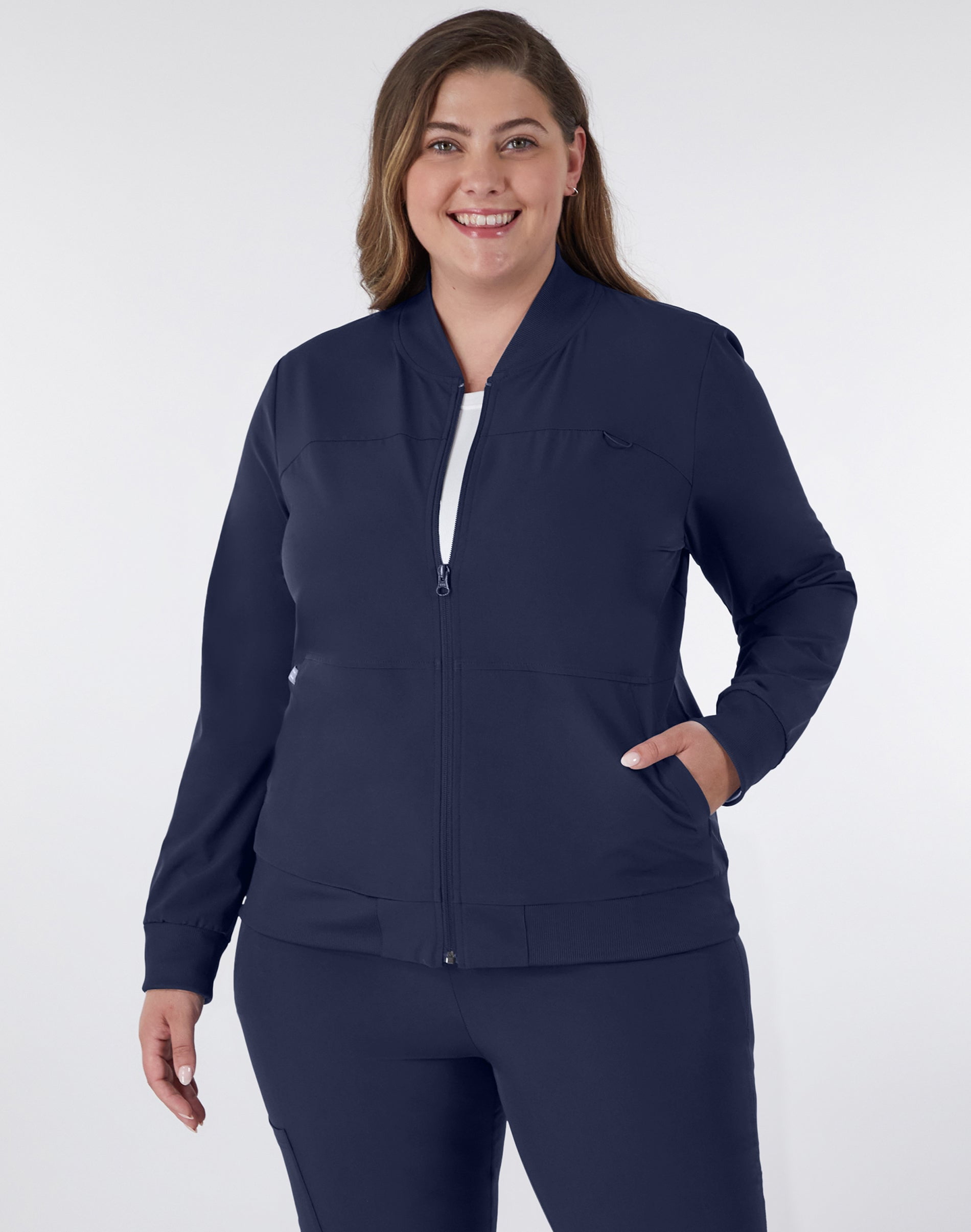 Hanes Comfort Fit Scrubs Women's Scrub Bomber Jacket Athletic Navy L ...