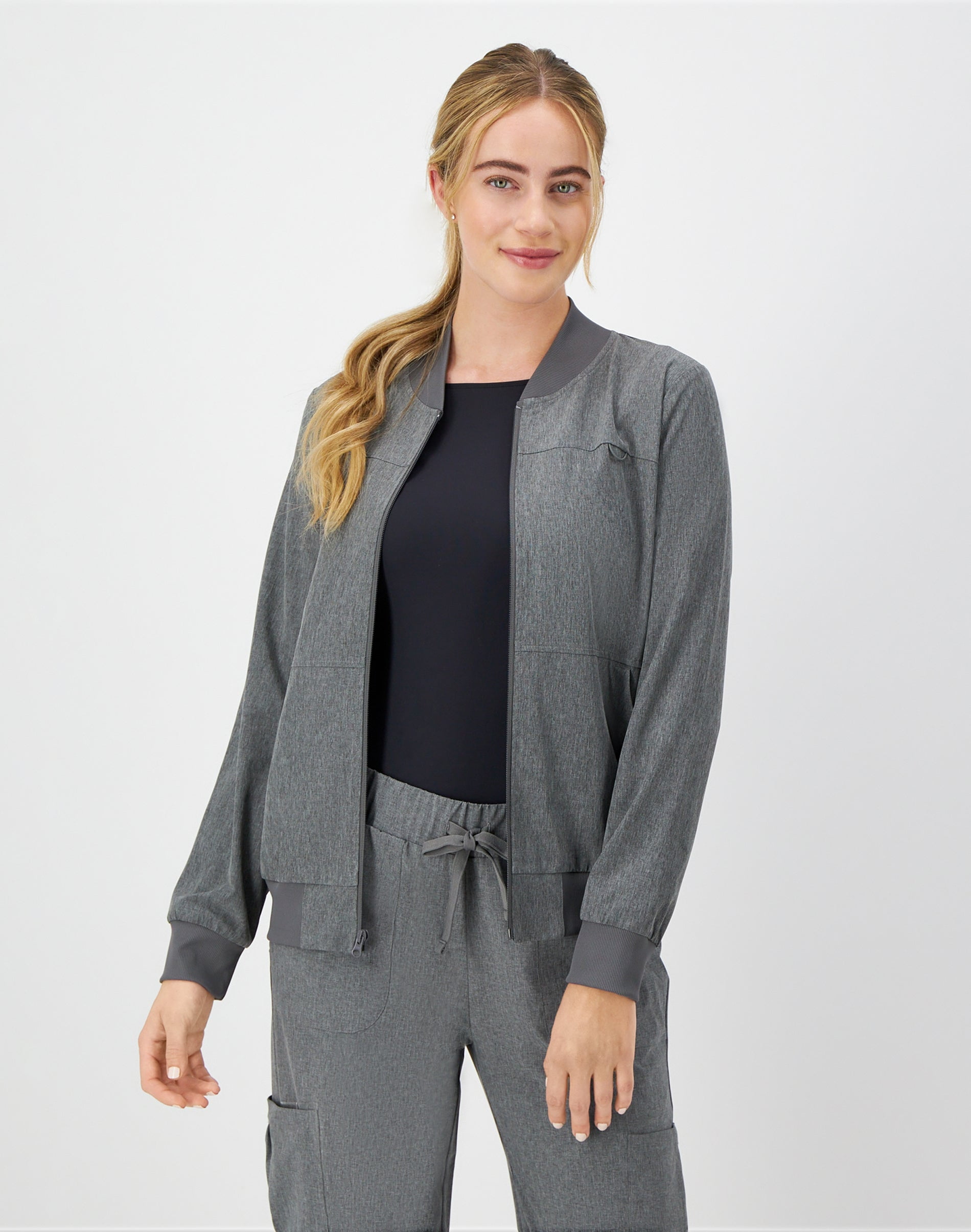 Hanes Comfort Fit Scrubs Women's Scrub Bomber Jacket Ebony Heather 3XL ...