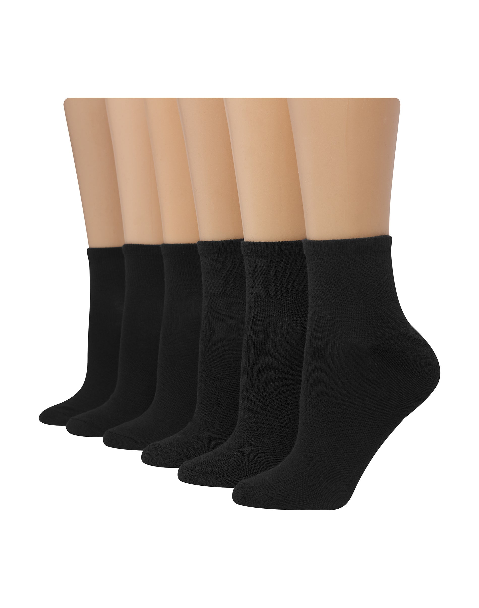 Hanes Comfort Fit Women's Ankle Socks, 6-Pairs Black/Melon 8-12 ...