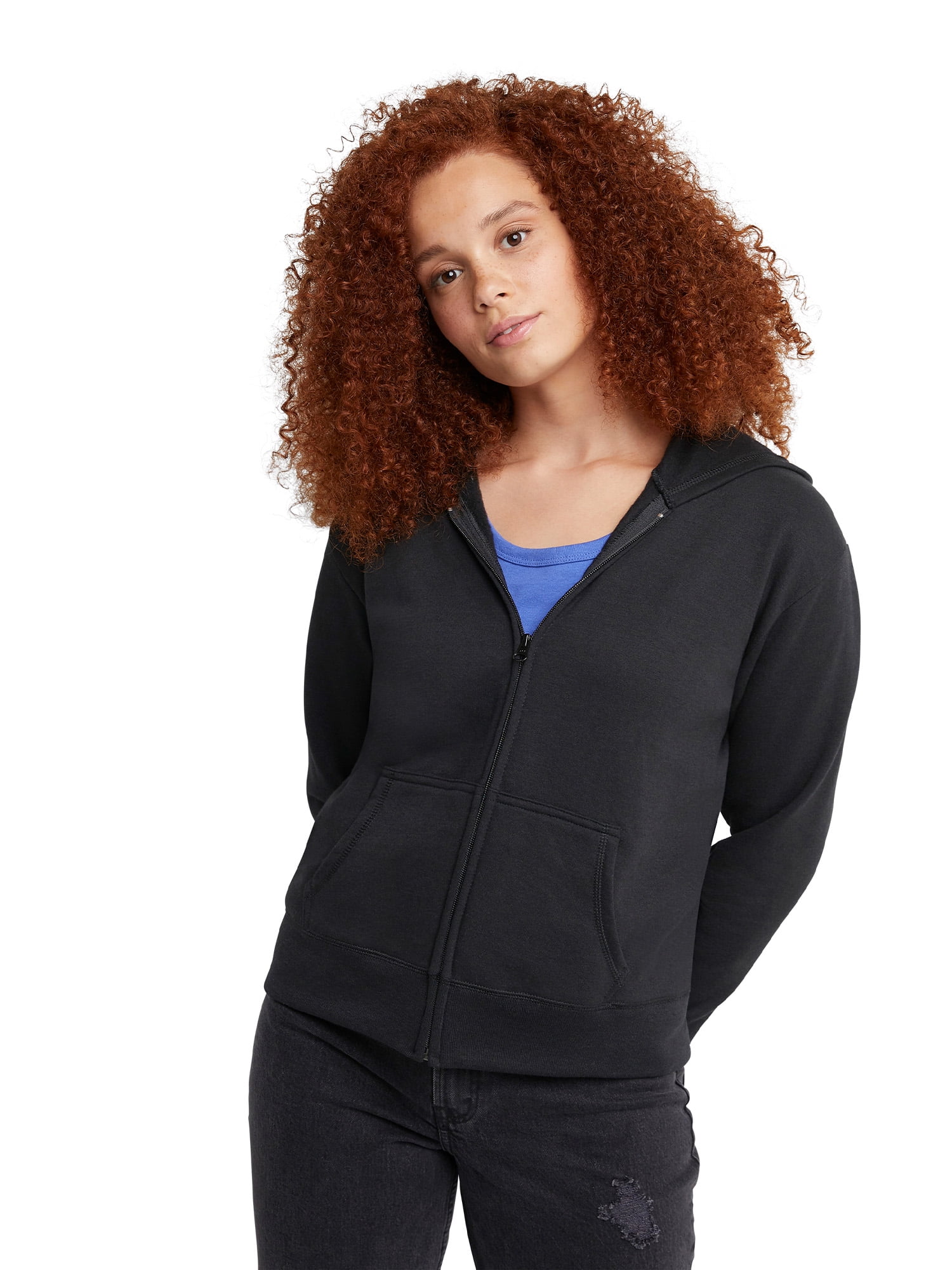 Hanes EcoSmart Women's Full-Zip Sweatshirt Fleece Hoodie - Ebony, XL ...