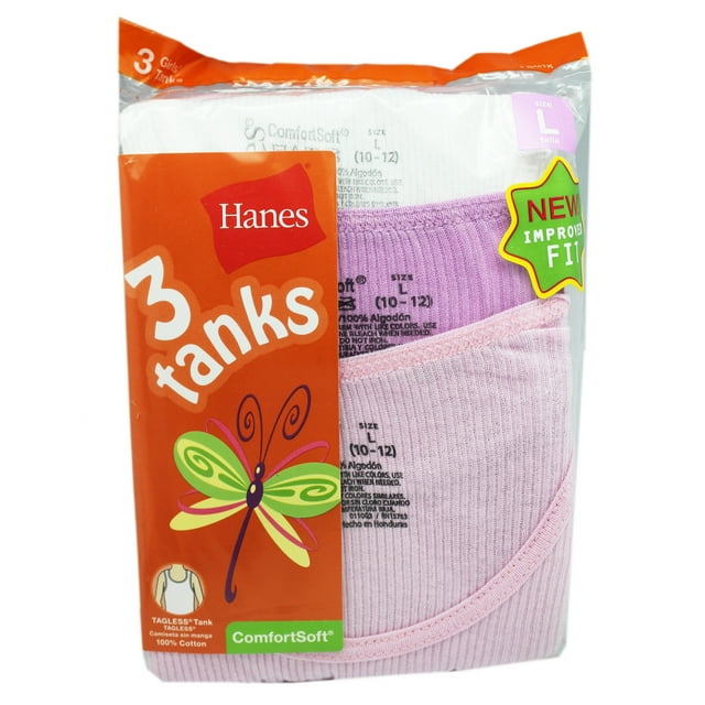 Hanes ComfortSoft Girl's Tank Top Set (L, Pink, White, Lavender ...