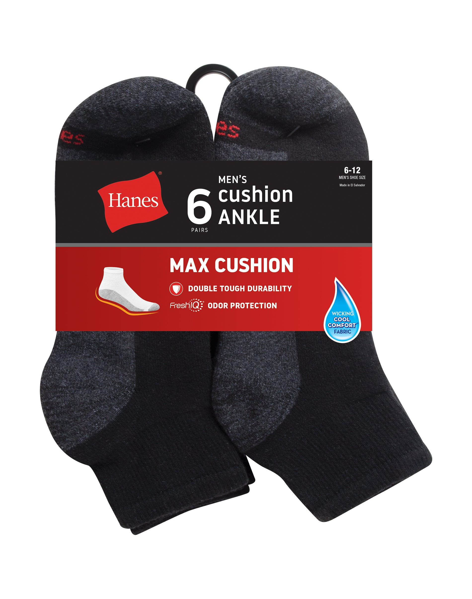 Hanes Mens Max Cushion Ankle Socks 6 Pack Performance Value Cool Comfortblend Freshiq Size 6