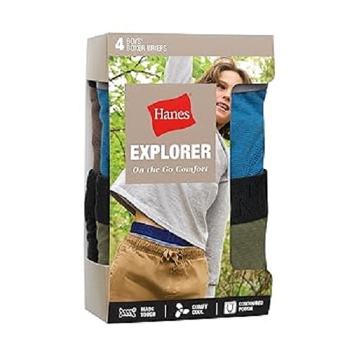 Hanes@ EXPLORER Boys’ Boxer Briefs 4 Pack, "Moisture-wicking & COTTON ...