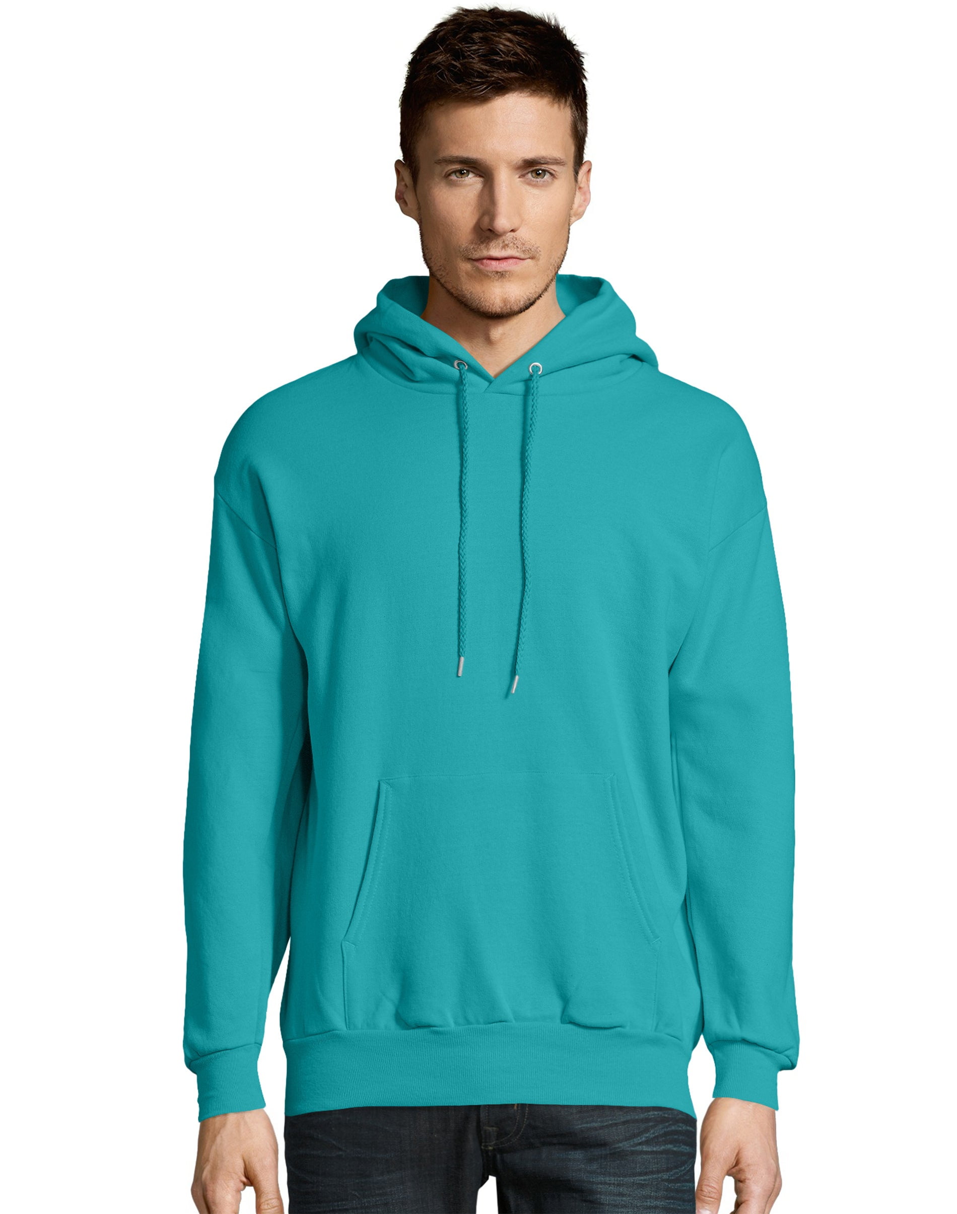 Hanes EcoSmart Fleece Hoodie, Teal, Pullover Style, Kangaroo Pocket ...
