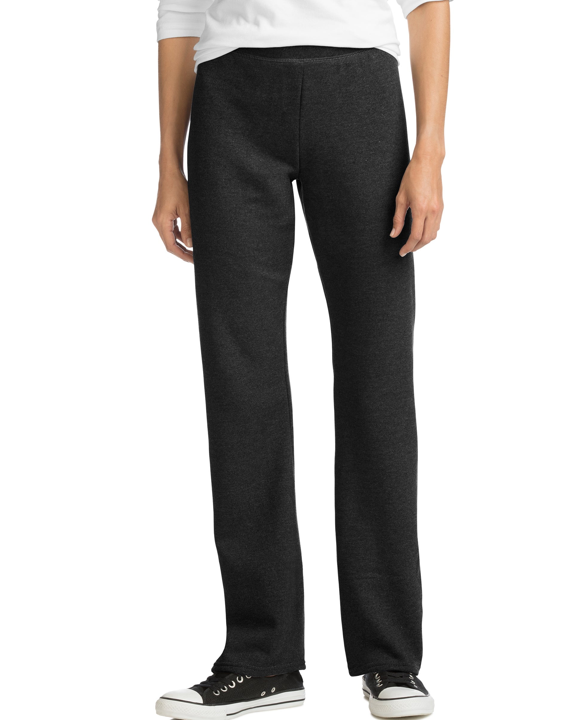 Hanes EcoSmart Women's Fleece Sweatpants, Open Bottom, Petite Ebony L ...