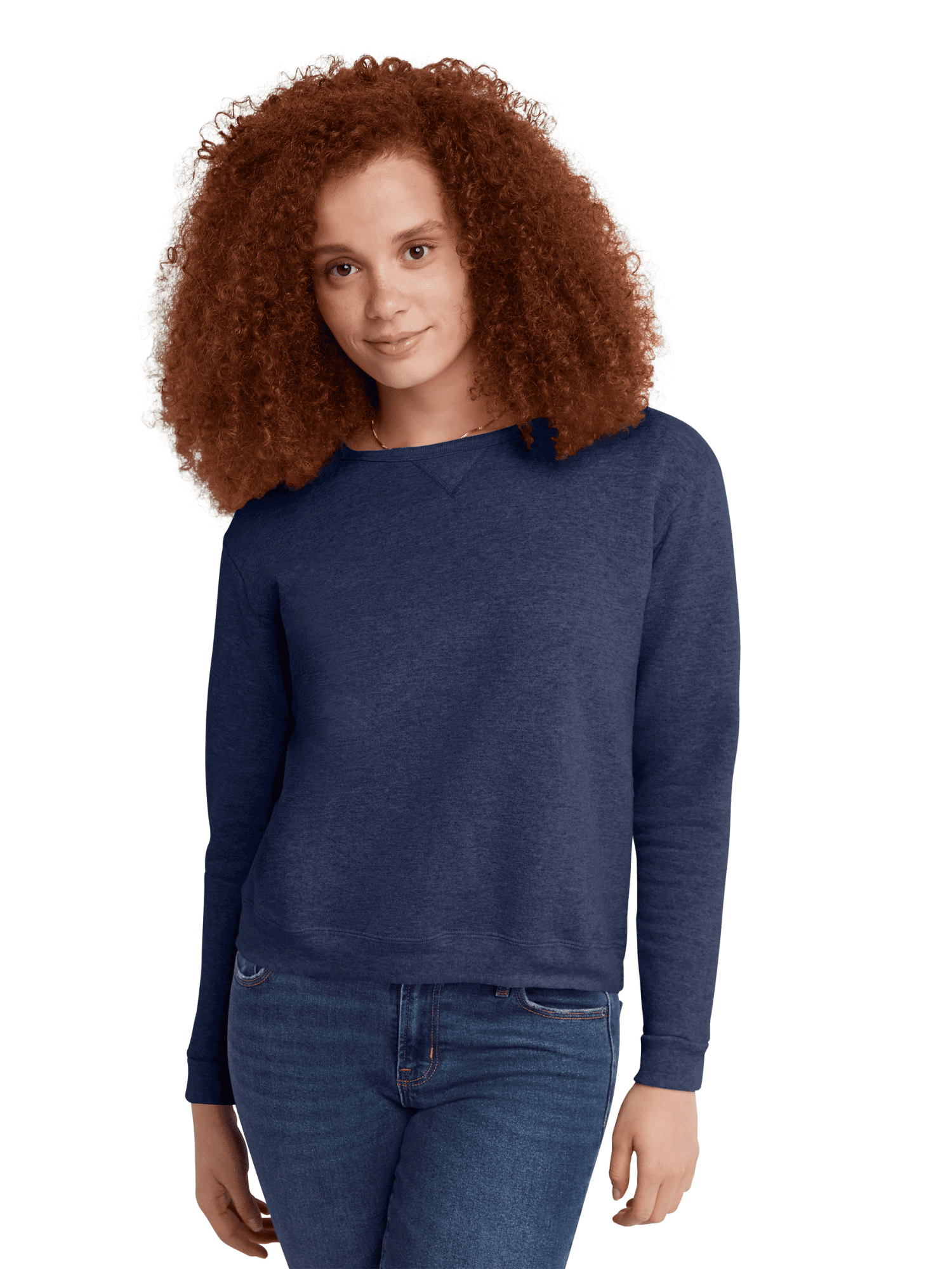 Hanes EcoSmart Women's Fleece Sweatshirt, V-Notch Navy Hanes EcoSmart Women's Fleece Sweatshirt, V-Notch Navy