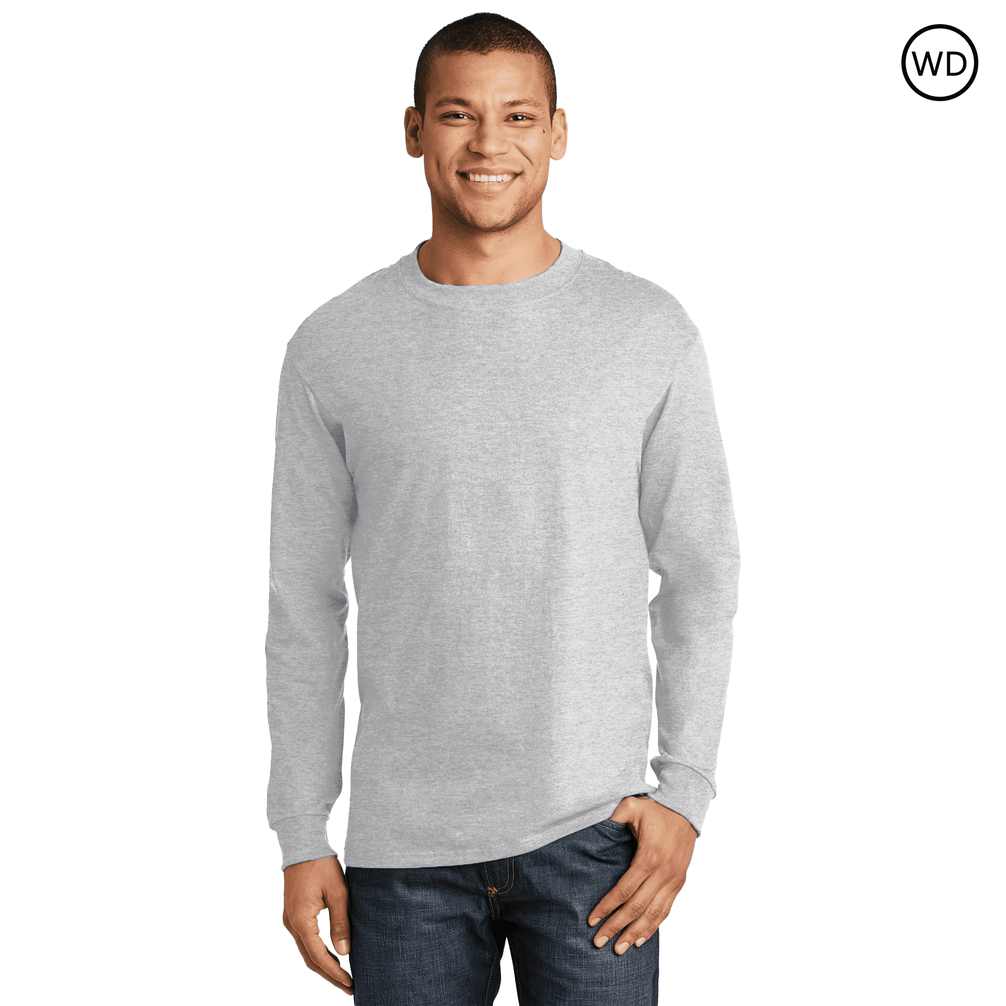 Hanes Essential-T Long Sleeve Cotton T-Shirt for Adult, Light Steel, S ...