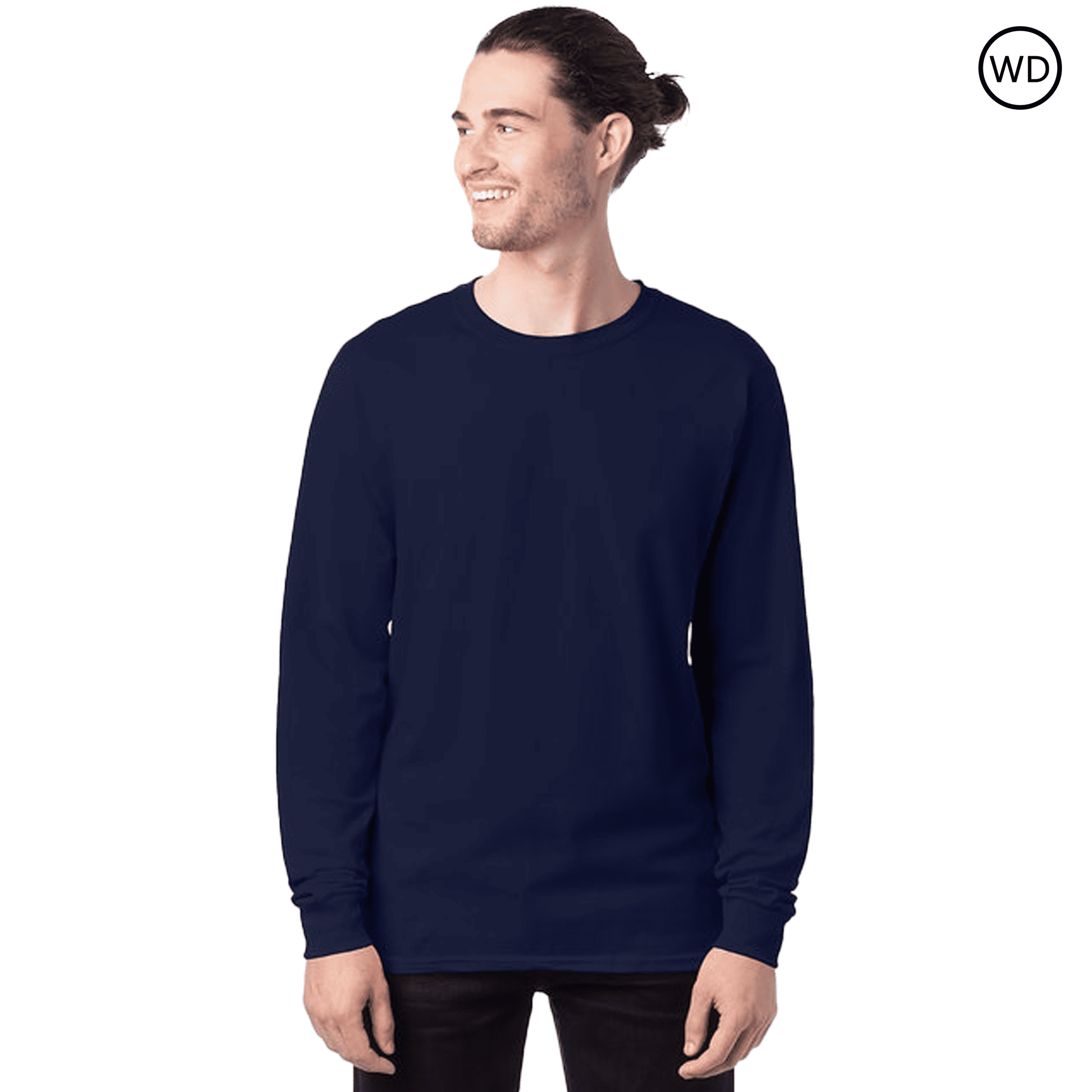 Hanes Essential-T Long Sleeve Cotton T-Shirt for Adult, Navy, L ...