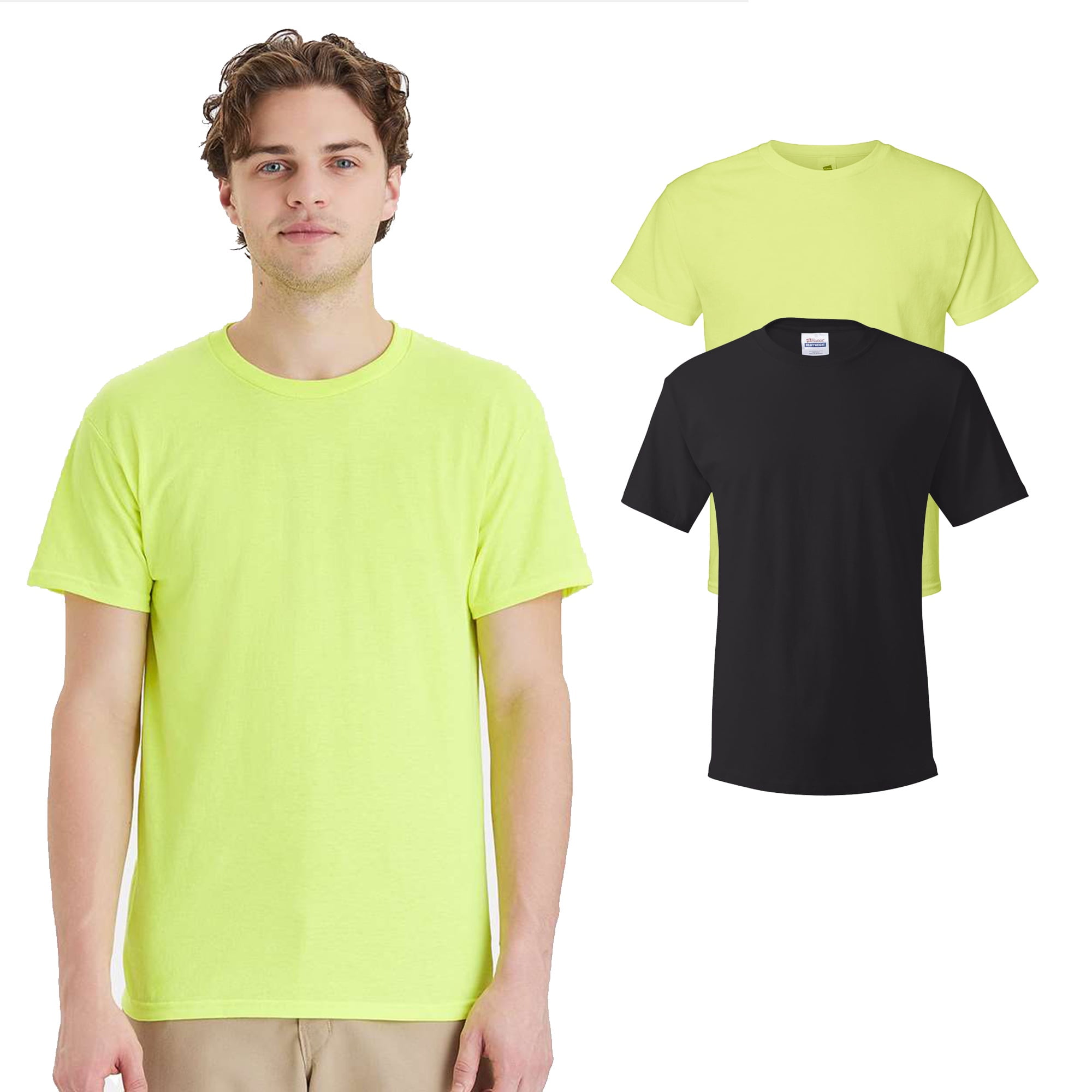 Hanes Essential T-Shirt | Black and Hi Vis Safety Green, 2 Pack, Size M ...