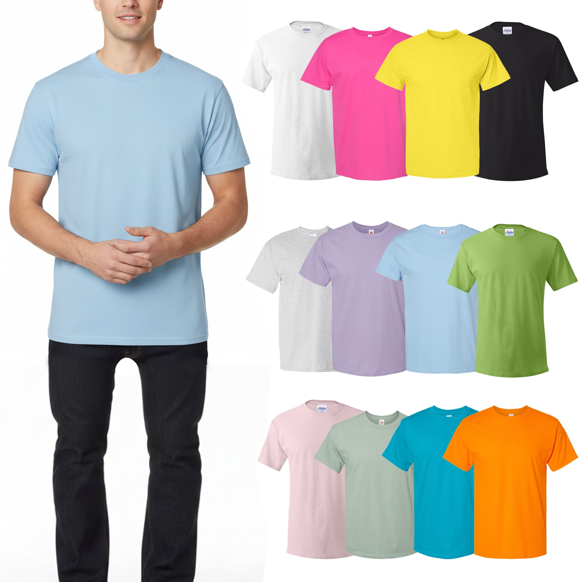 Hanes Essential-T Men Short Sleeve T-Shirt, Crew Neck Assorted Mix Tee ...