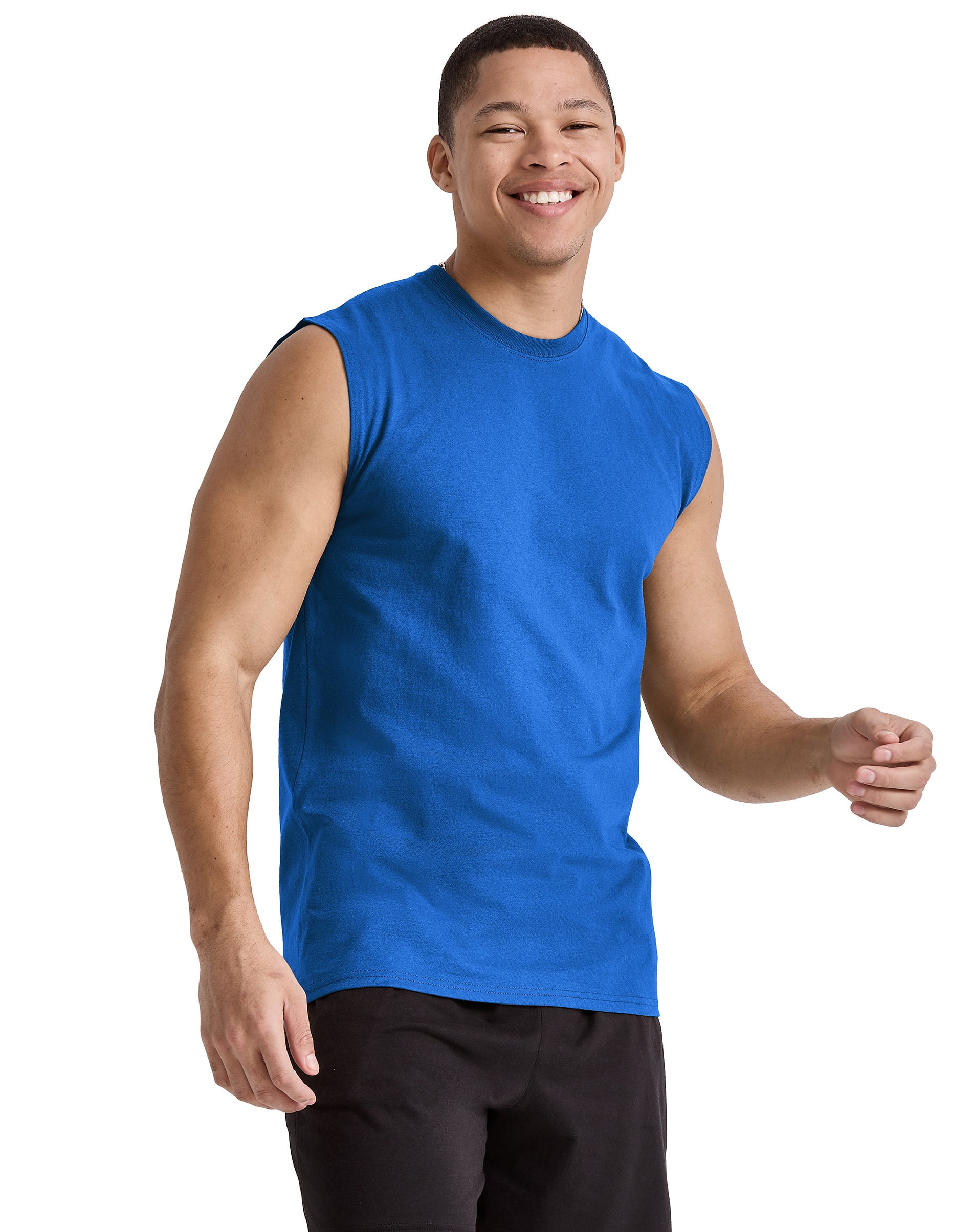 Hanes Essentials Men's Muscle Tank Sleeveless Tee Workout Gym Crewneck ...