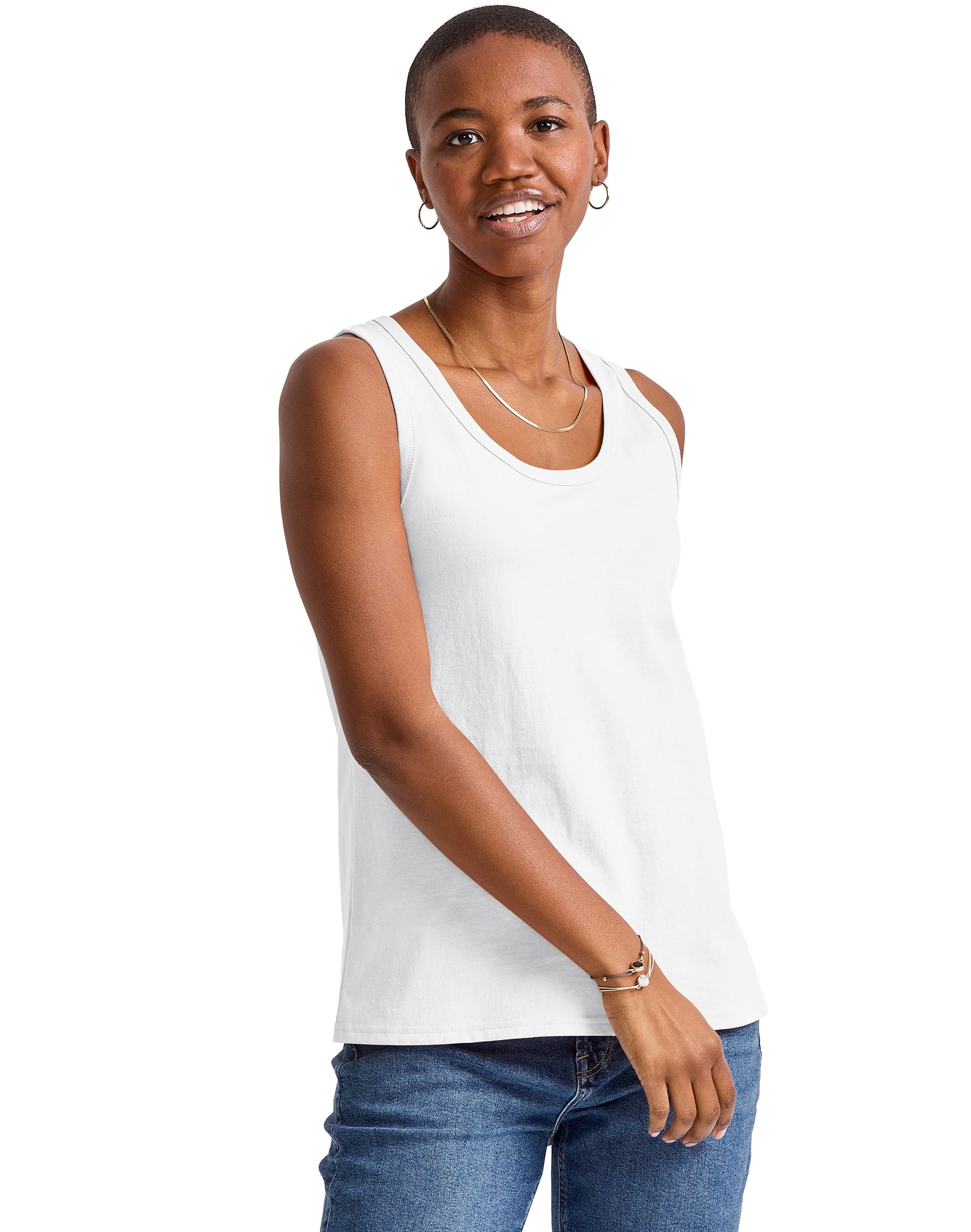 Hanes Essentials Plus Size Women’s Plain Cotton Tank, White, 2XL ...