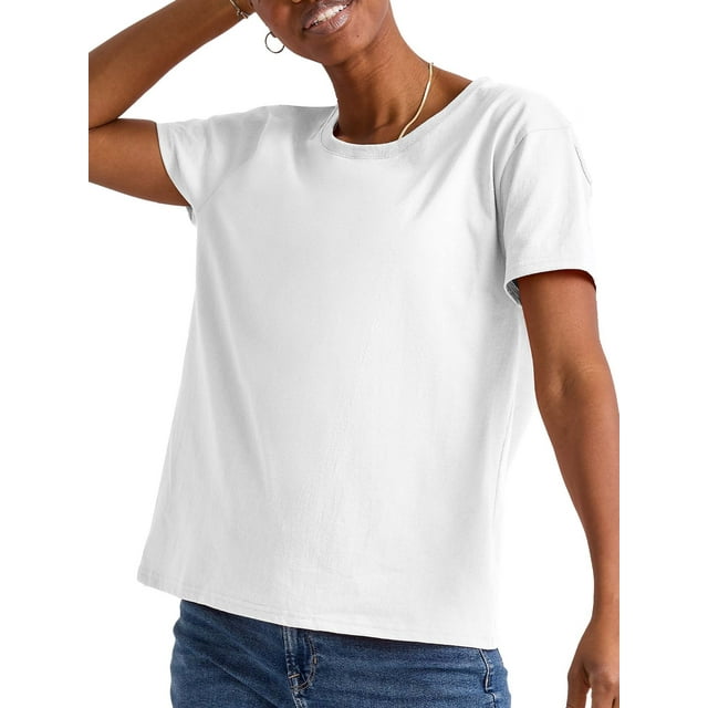 Hanes Essentials Womens T Shirt 100 Cotton Relaxed Fit Tee Sizes Xs