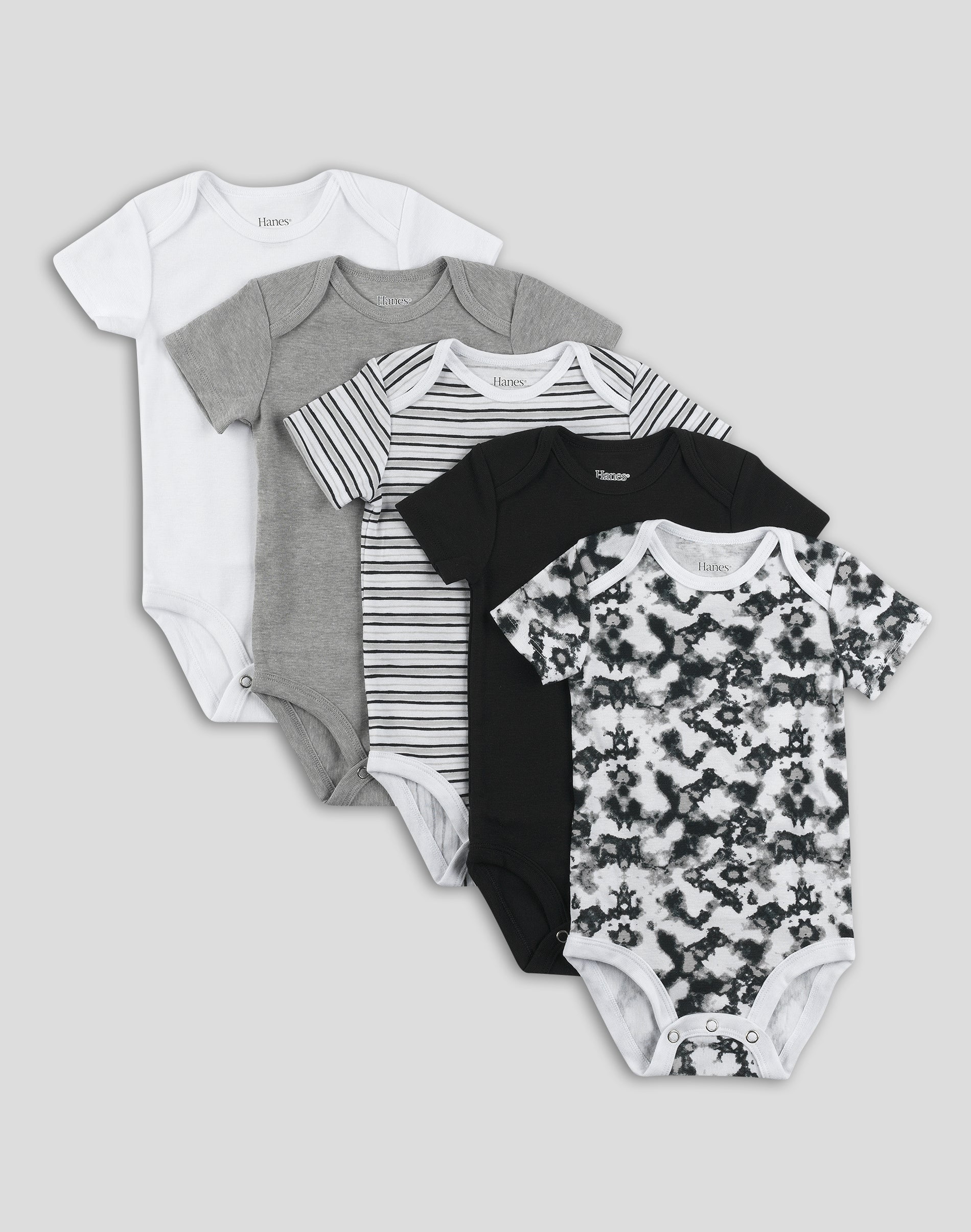 Hanes Flexy Baby Knit Short Sleeve Bodysuits 5-Pack 4-Way Stretch Boys ...