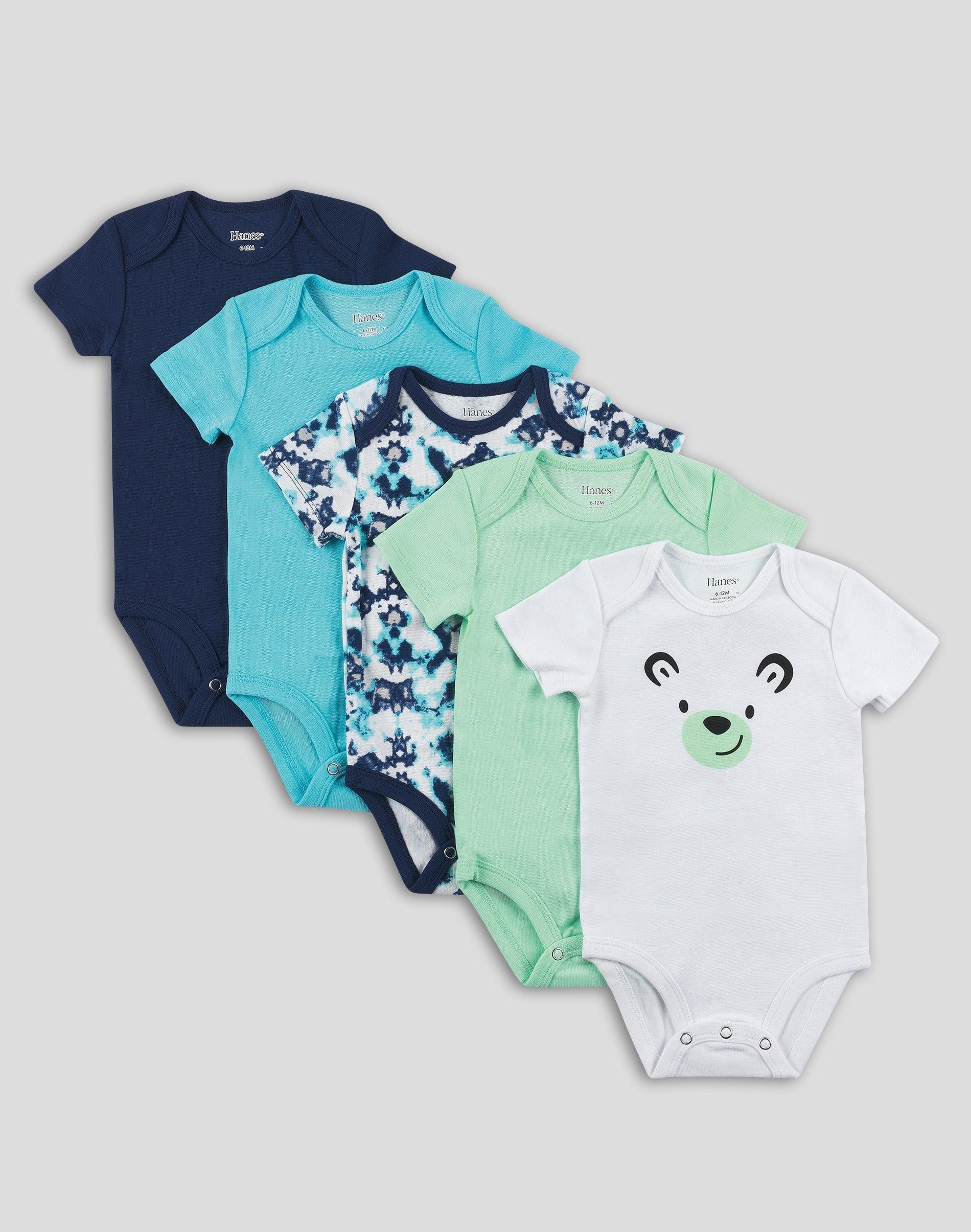 Hanes Flexy Baby Knit Short Sleeve Bodysuits 5-Pack 4-Way Stretch Boys ...
