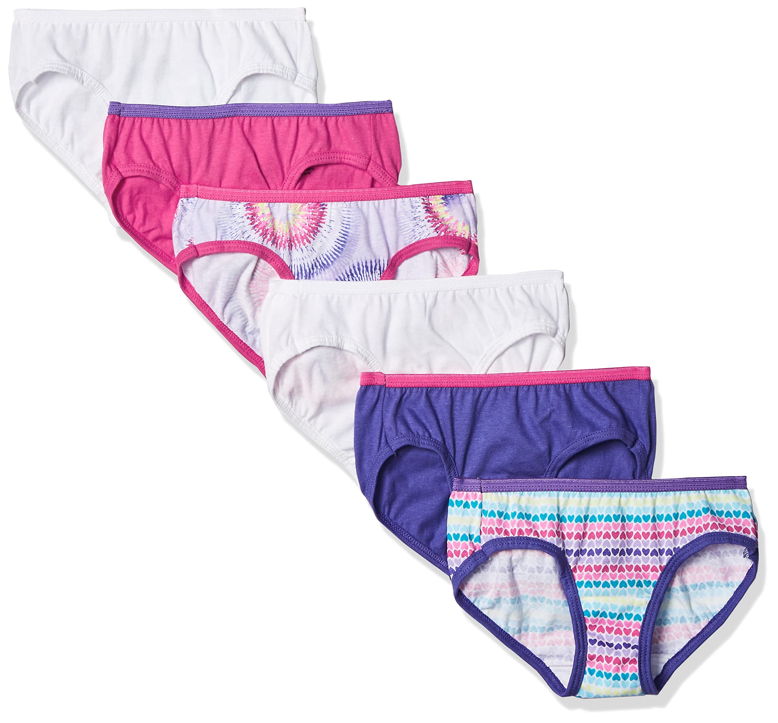 Hanes Girls' 100% Cotton 6-Pack Tagless Hipster Panties, Assorted, 10 ...