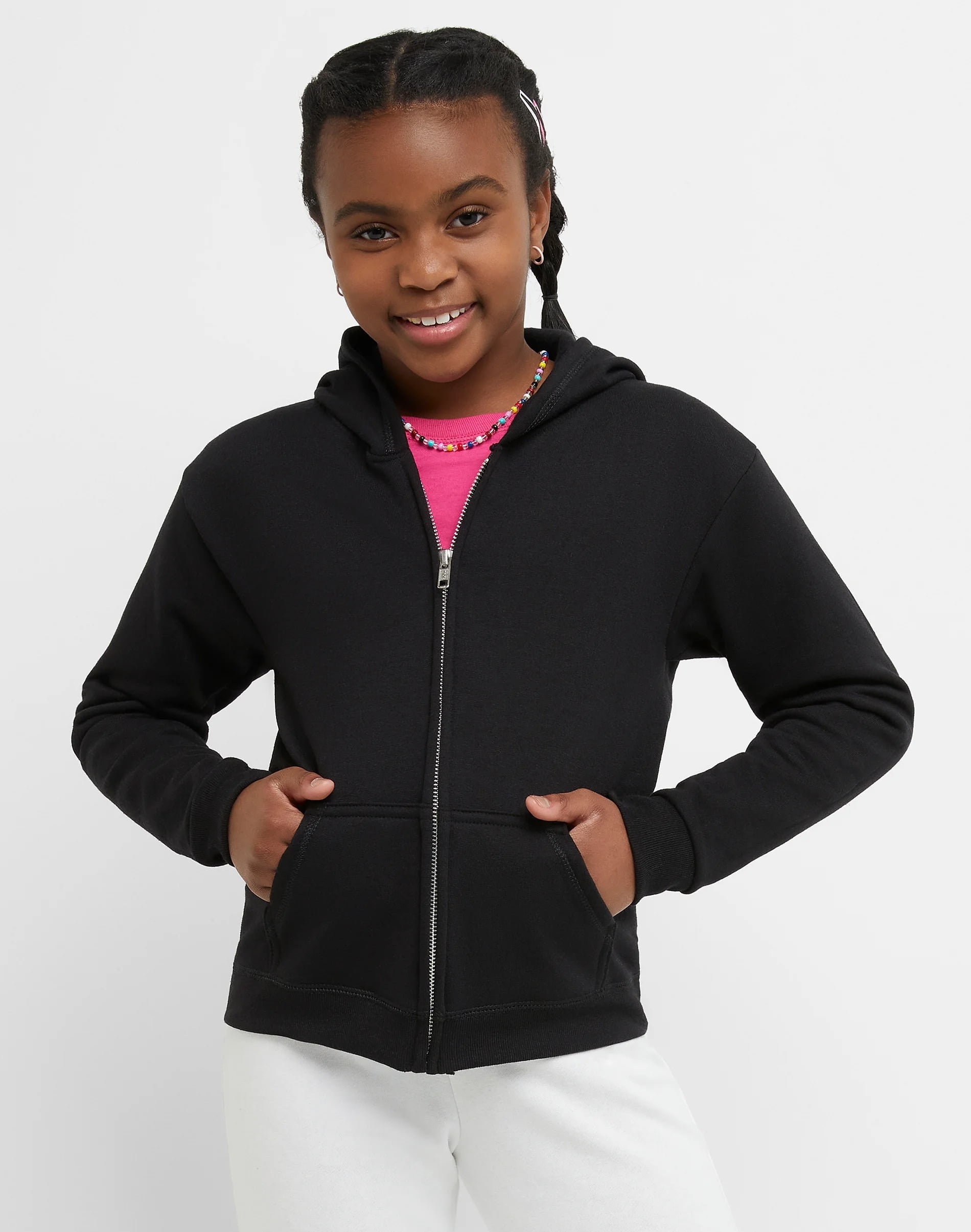 Hanes Girls ComfortSoft Eco Smart Full-Zip Hoodie Sweatshirt - Walmart.com