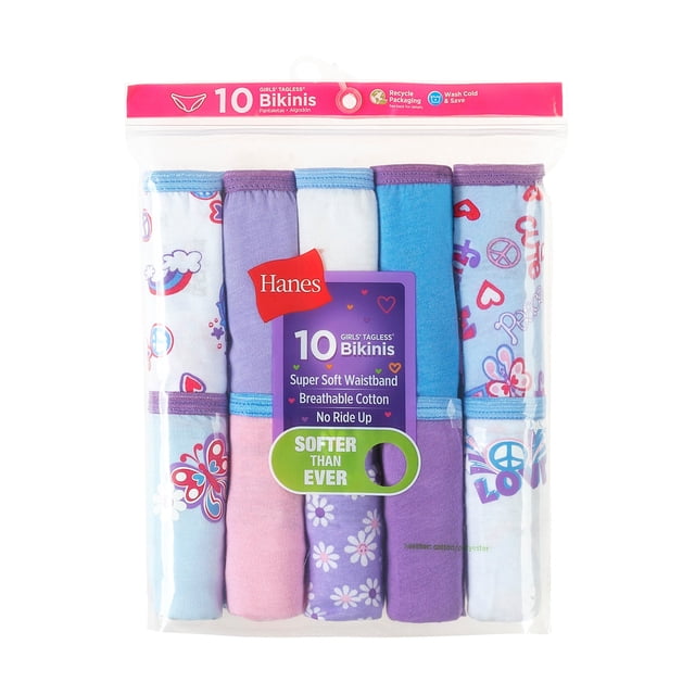 Hanes Girls' Cotton Bikini Underwear, 10-Pack Assorted 1 16 - Walmart.com