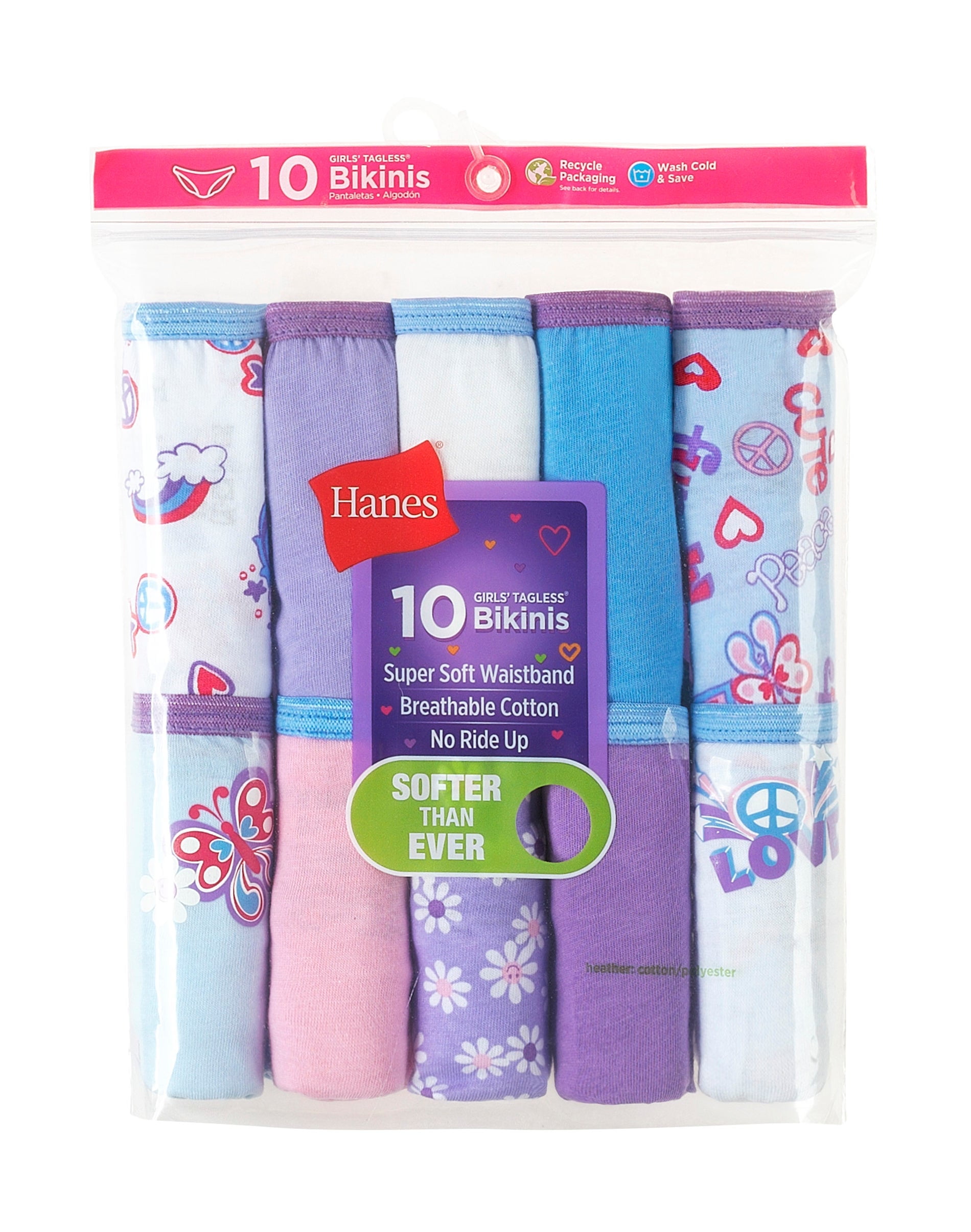 Hanes Girls' Cotton Bikini Underwear, 10-Pack Assorted 1 4 - Walmart.com