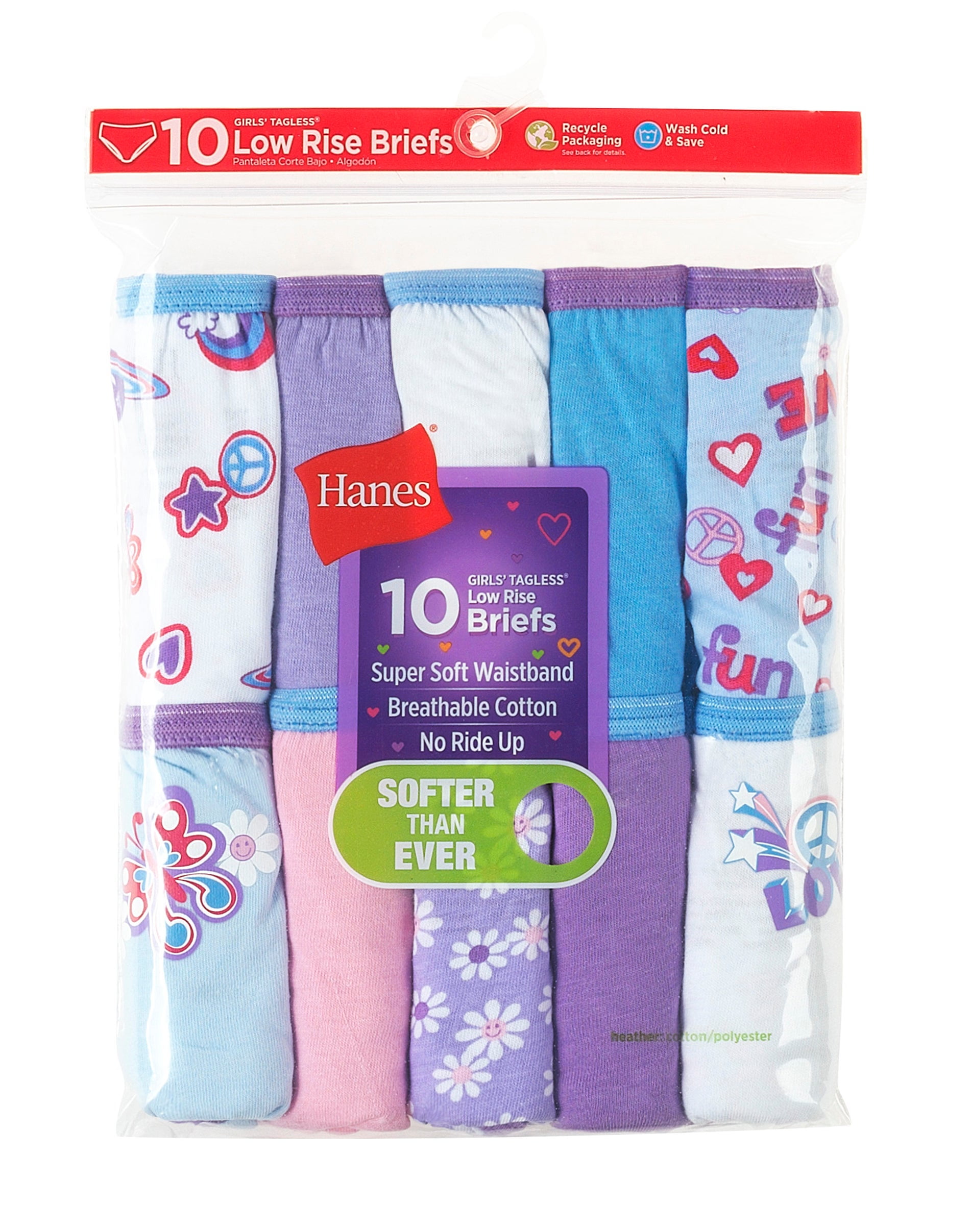 Hanes Girls' Cotton Low Rise Briefs, 10-Pack Assorted 1 10 - Walmart.com