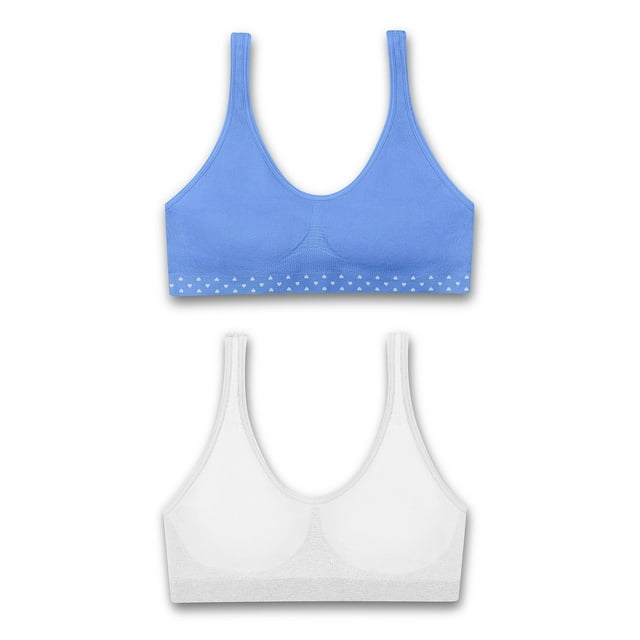 Hanes Girls' Cozy Seamless Wirefree Pullover Bra 2-Pack Blue Star/White ...
