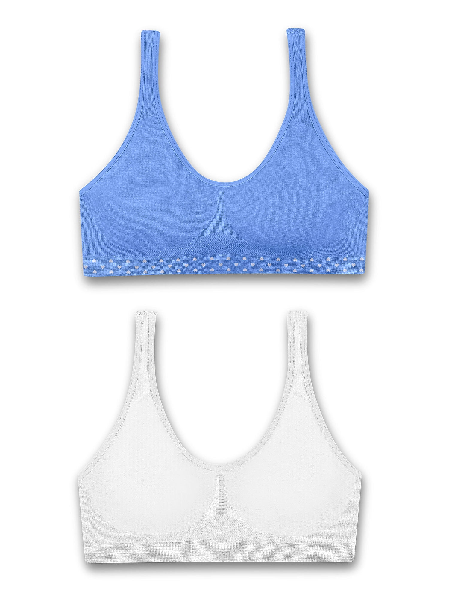 Hanes Girls' Cozy Seamless Wirefree Pullover Bra 2-Pack Blue Star/White ...
