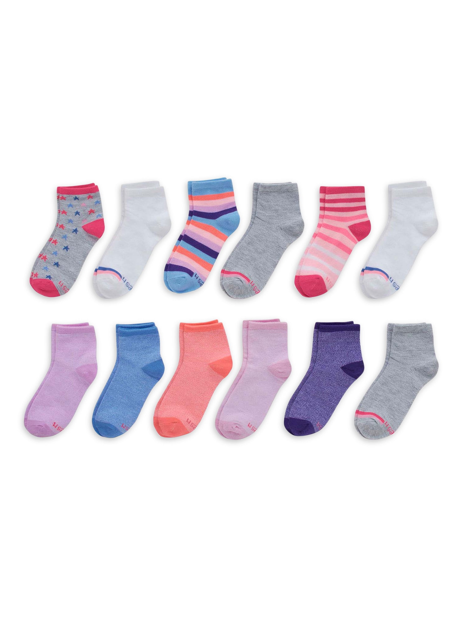 Hanes Girls' Fashion Ankle Sock, 12 Pack, Sizes S-L - Walmart.com