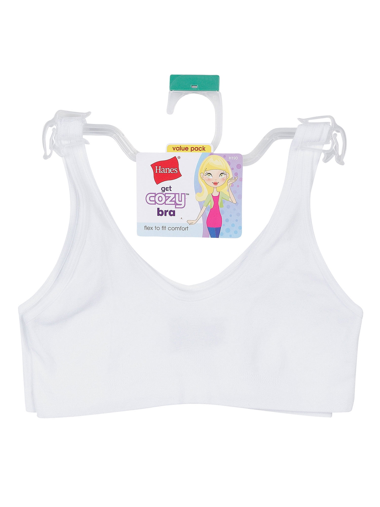 Hanes Girls' Cozy Seamless Wirefree Pullover Bra 2-Pack White/White XL ...
